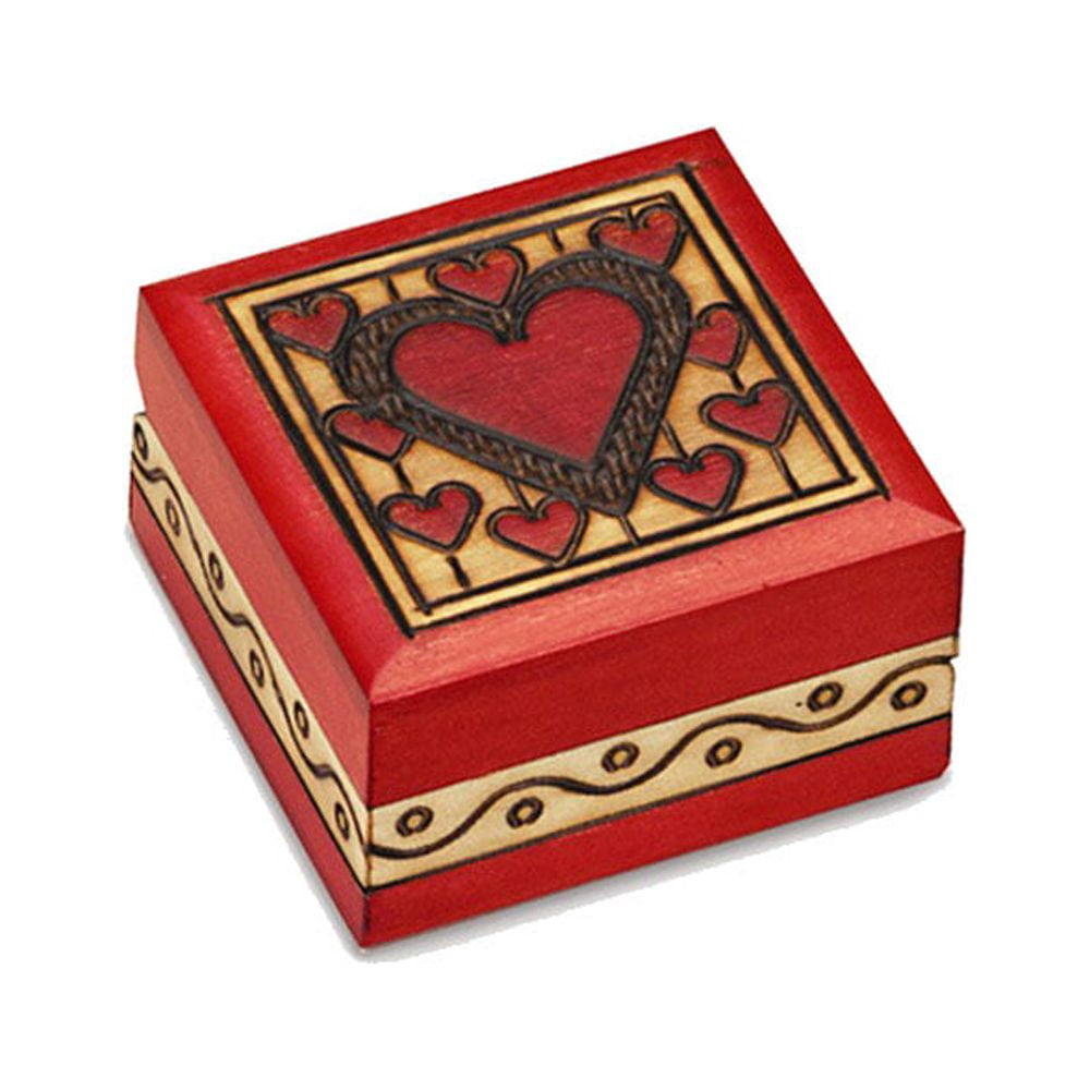 Handcrafted Solid Wood Carved and Painted Red Heart Keepsake Box ...