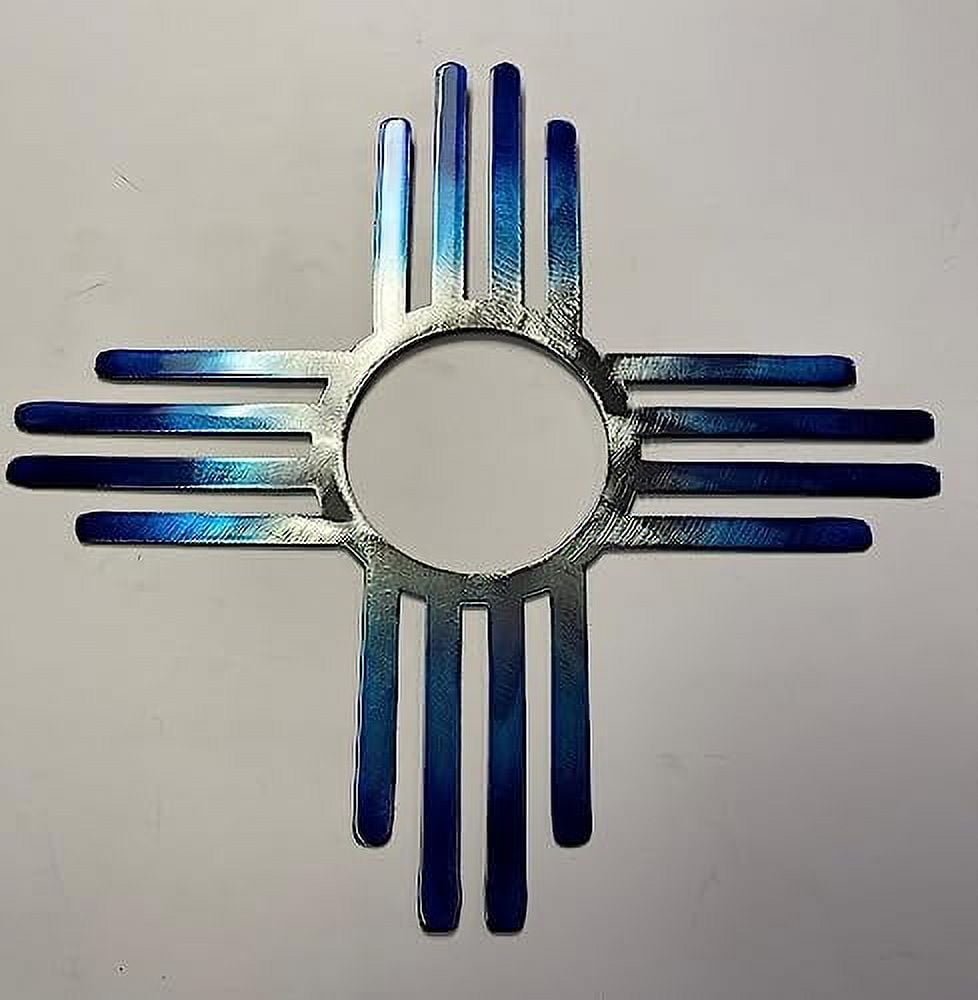 Handcrafted Southwest Zia Wall Art - Blue Tinged Polished Steel Finish ...