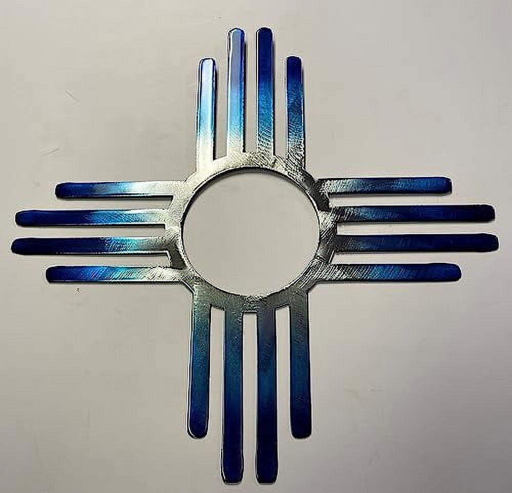 Handcrafted Southwest Zia Wall Art - Blue Tinged Polished Steel Finish ...