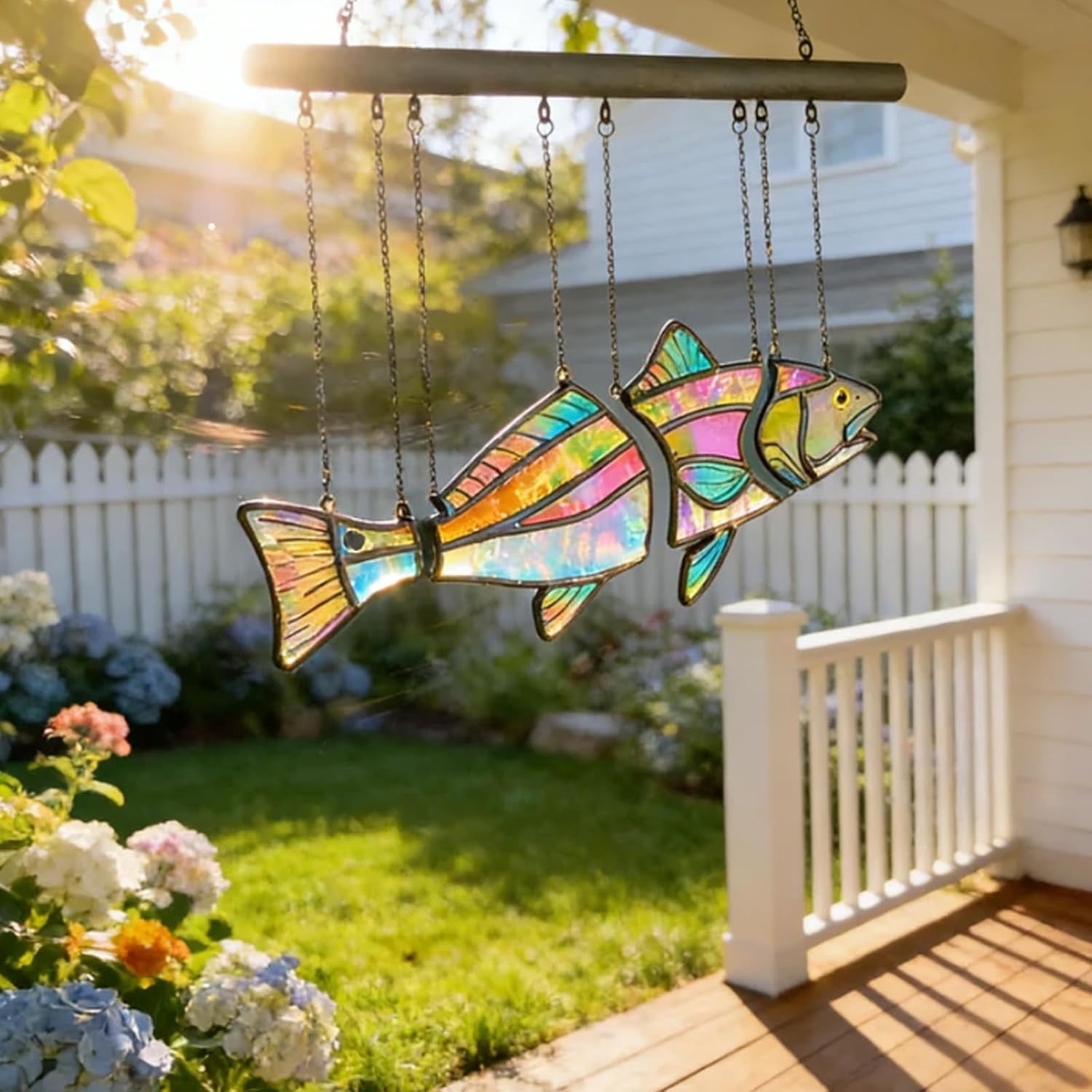 Handcrafted Stained Glass Acrylic Red Drum Fish Hanging Decor with ...