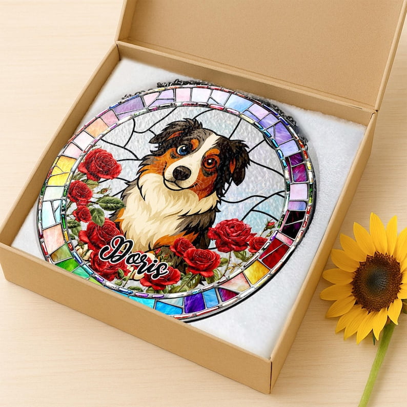 Handcrafted Stained Glass Pet Portrait, Custom Dog Cat Suncatcher, Pet ...