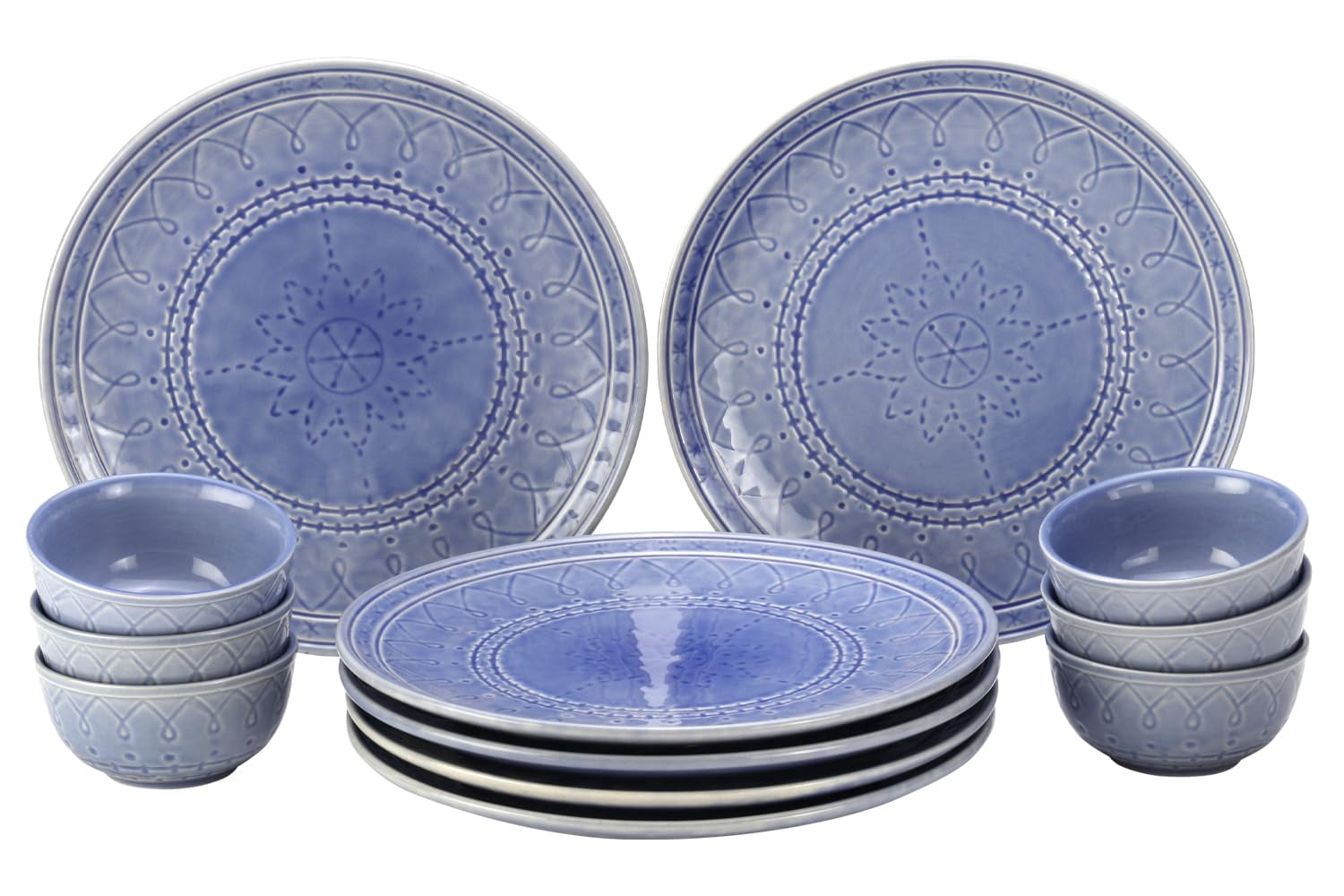 Handcrafted Stoneware Embossed Dinner Set Of 6 - Ceramic Pack Of 12 Pcs ...