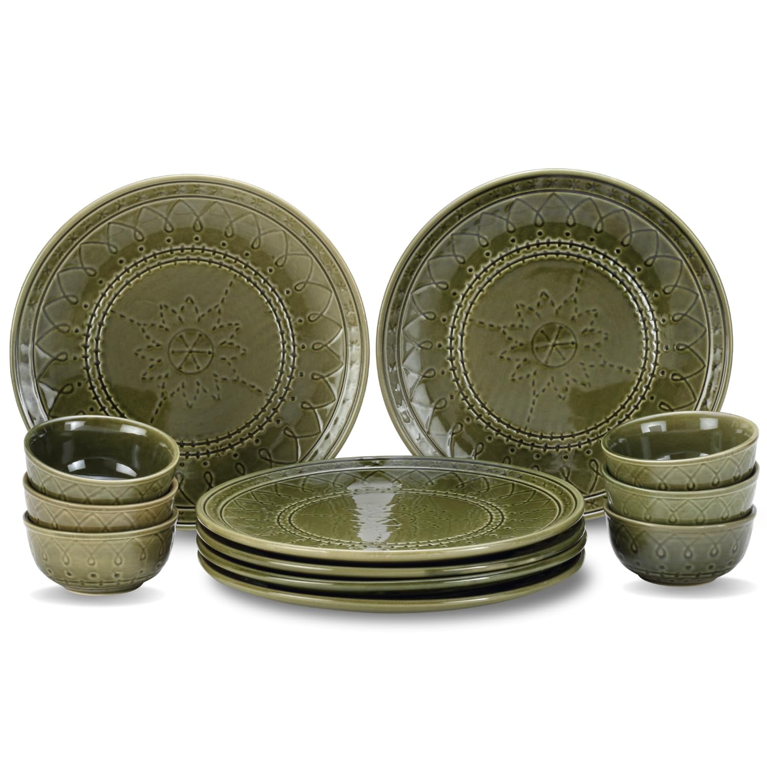 Handcrafted Stoneware Embossed Dinner Set Of 6 - Ceramic Pack Of 12 Pcs ...