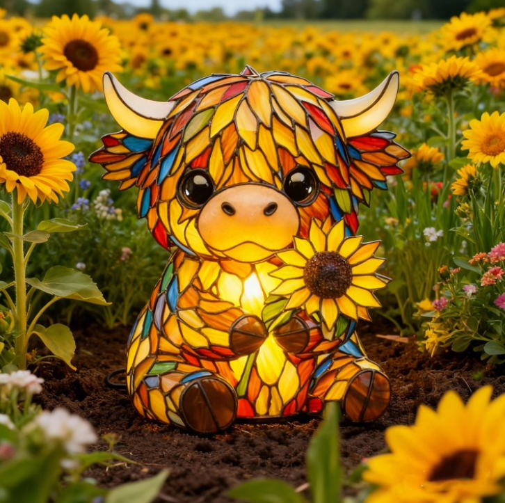 Handcrafted Sunflower Highland Cow Lamp, Highland Cow Series Art Night ...