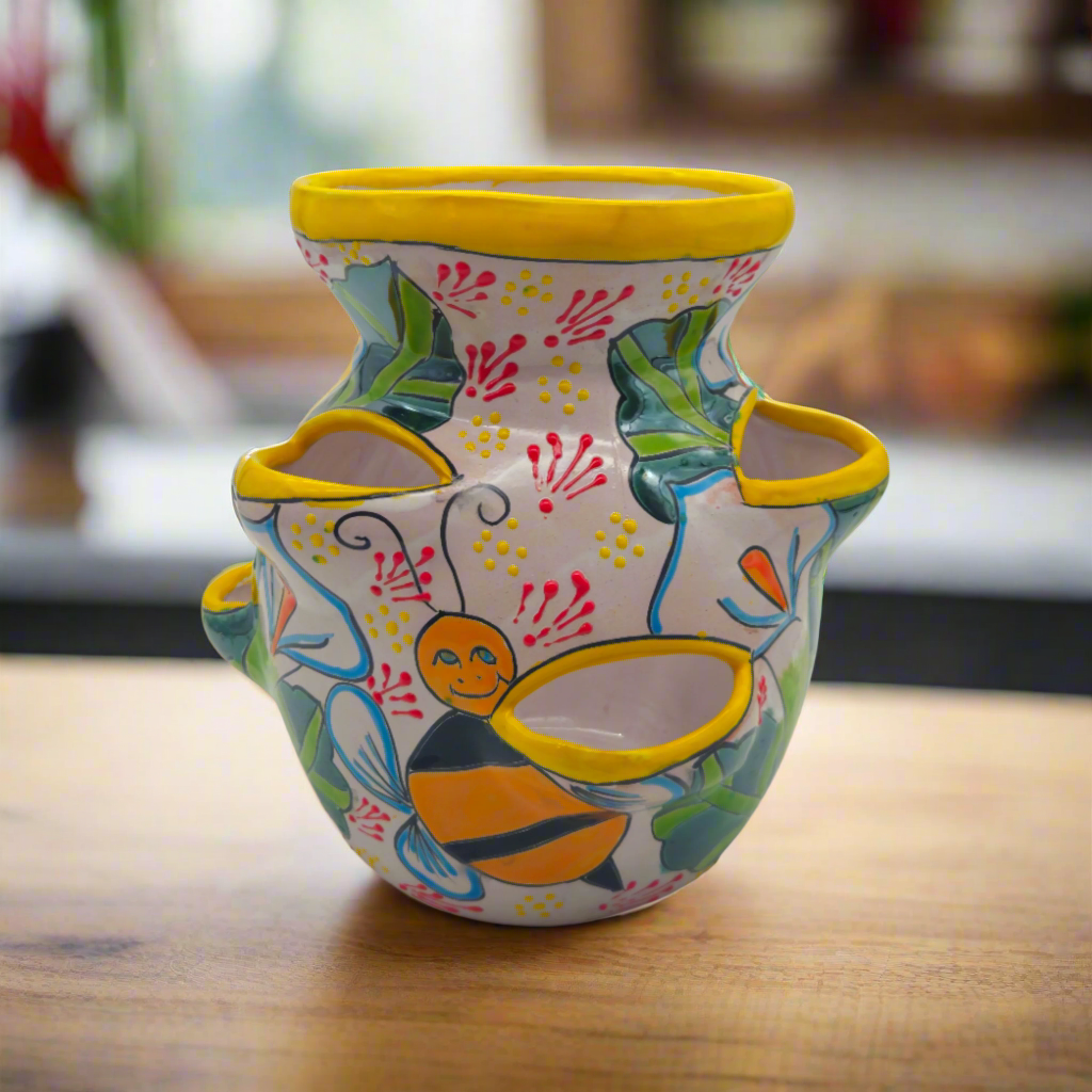 Handcrafted Talavera Strawberry Pot | Bumble Bee Garden Planter ...