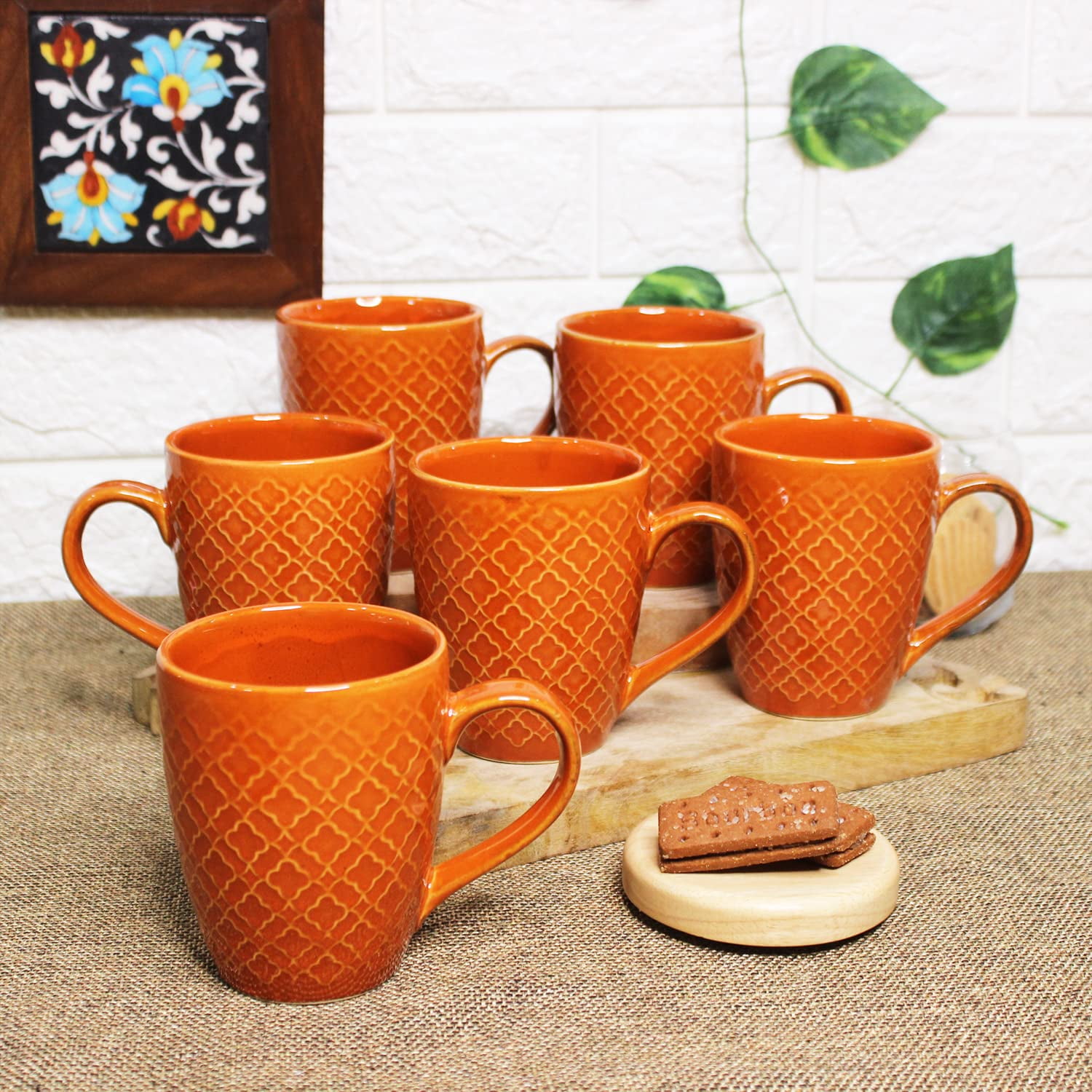 Handcrafted Terracotta Red Ceramic Coffee Mug Set Of 6 - 350ml Each | Ceramic Mugs For Coffee ...