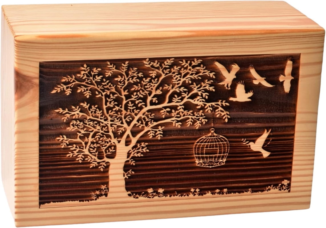 Handcrafted Tree of Life Pinewood Cremation Urn Box for Human Ashes ...