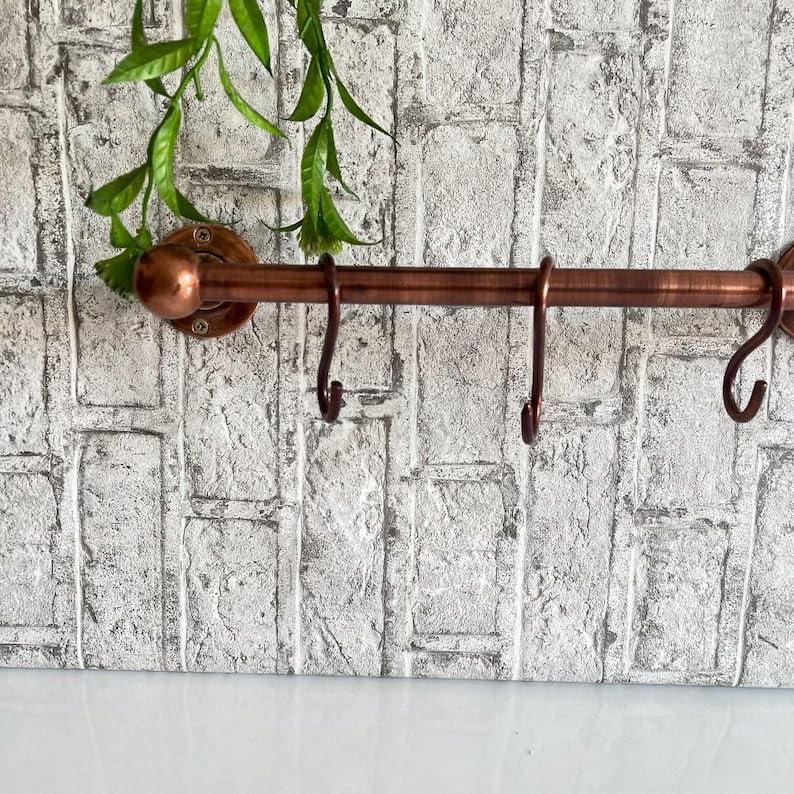 Handcrafted Vintage Copper and Brass Pot Rack: A Rustic Wall-Mounted ...