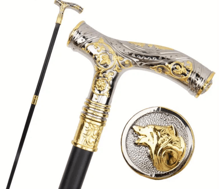 Handcrafted Walking Cane with Luxurious Gold Embellishments and ...