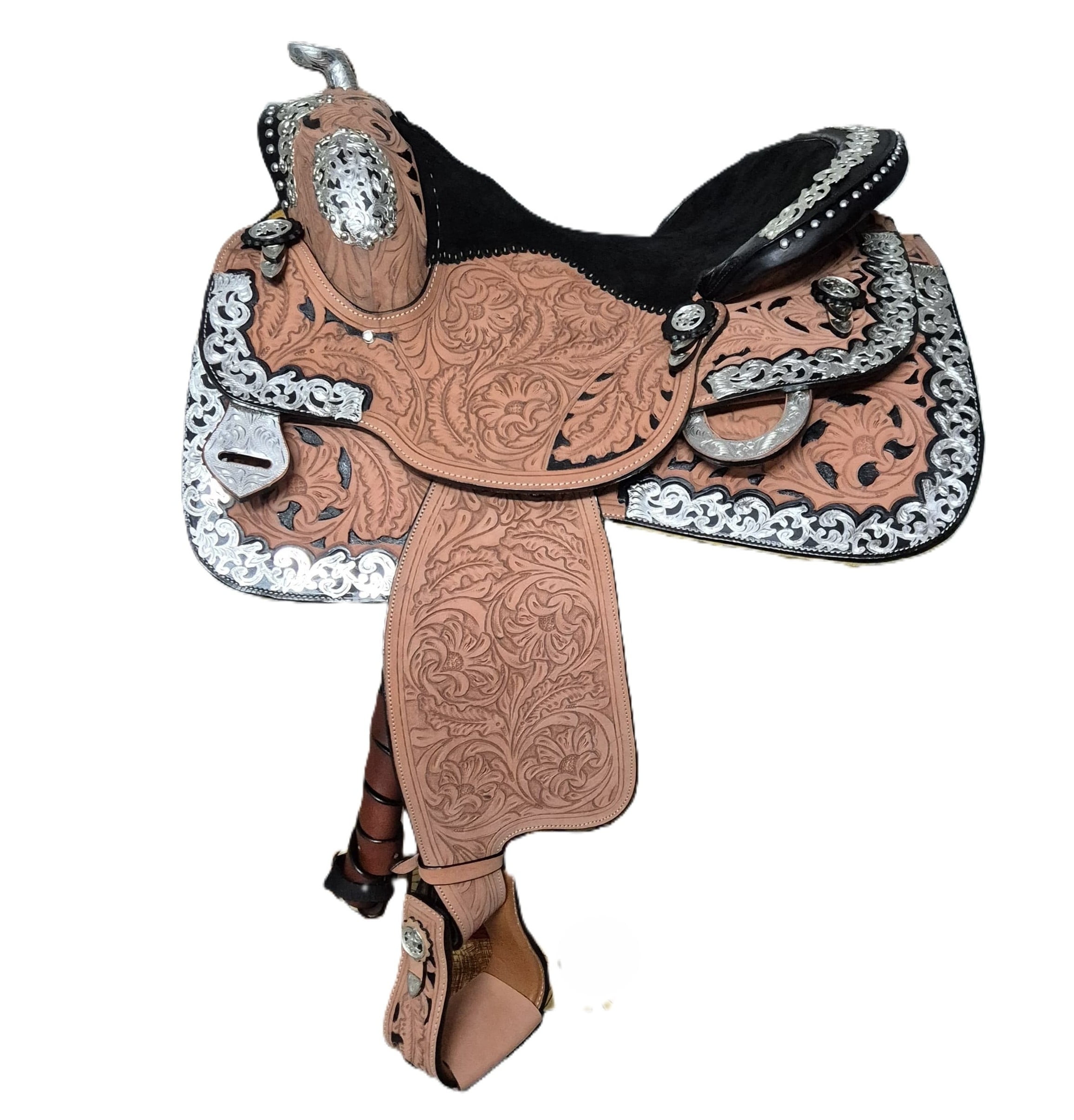 Handcrafted Western Show Saddle with Silver Detailing – Tooled Leather ...