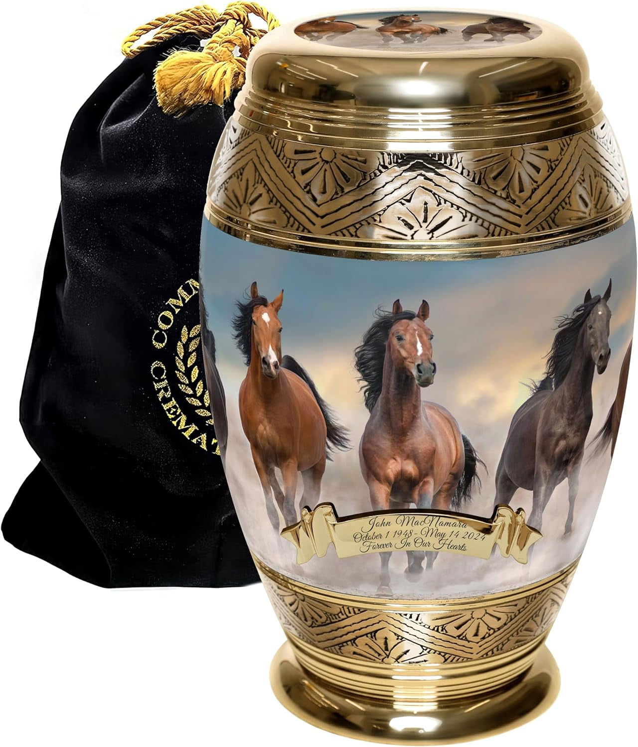 Handcrafted Wild Horses Memorial Urn for Adults - Personalized Large ...
