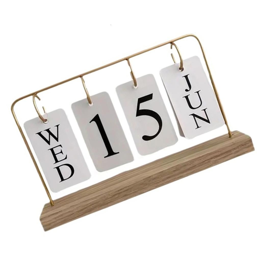 Handcrafted Wood Iron Year Round Calendar Flip Month Date Display Desk ...