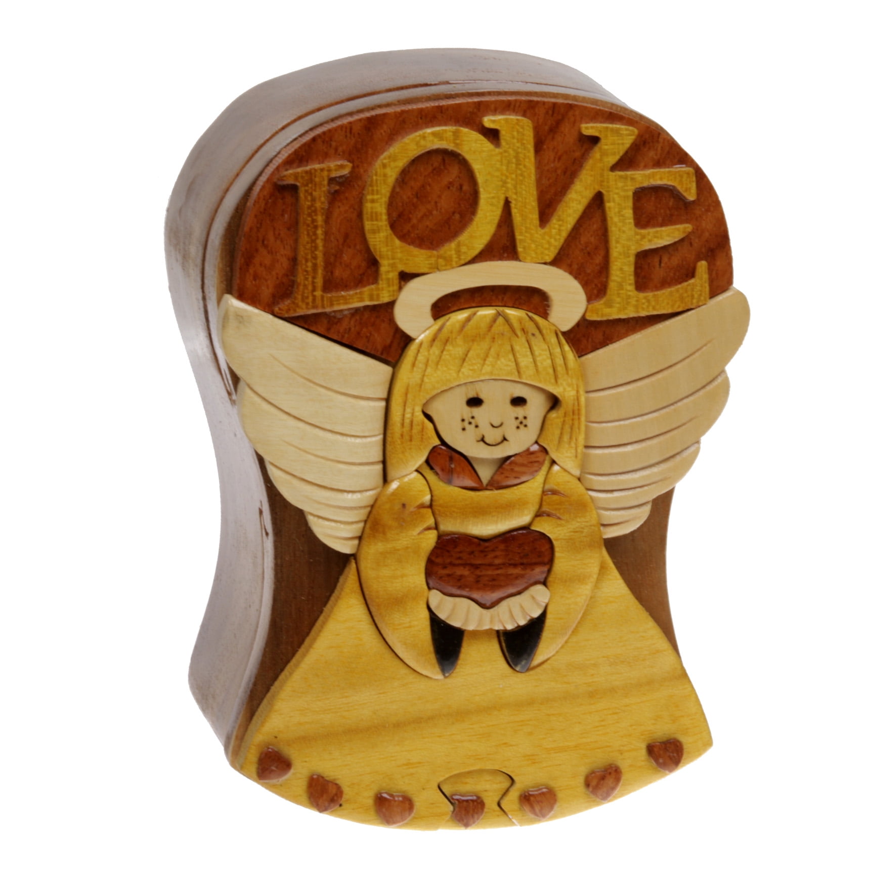 Handcrafted Wooden Art Shape Secret Jewelry Puzzle Box - Love Angels ...