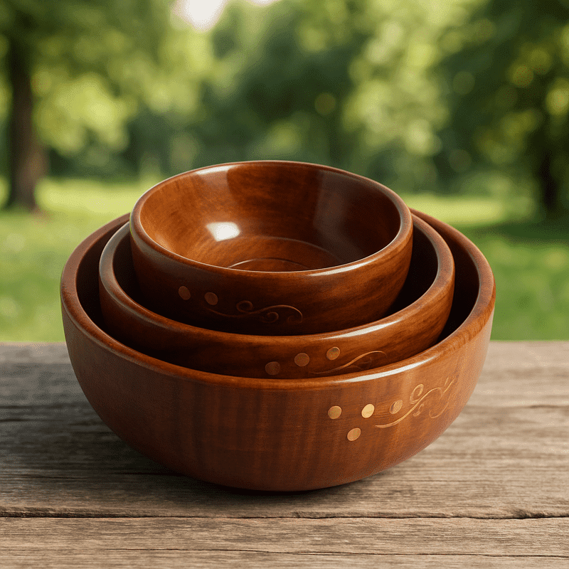 Handcrafted Wooden Bowl Set – 3-Piece Decorative Serving Bowls with ...