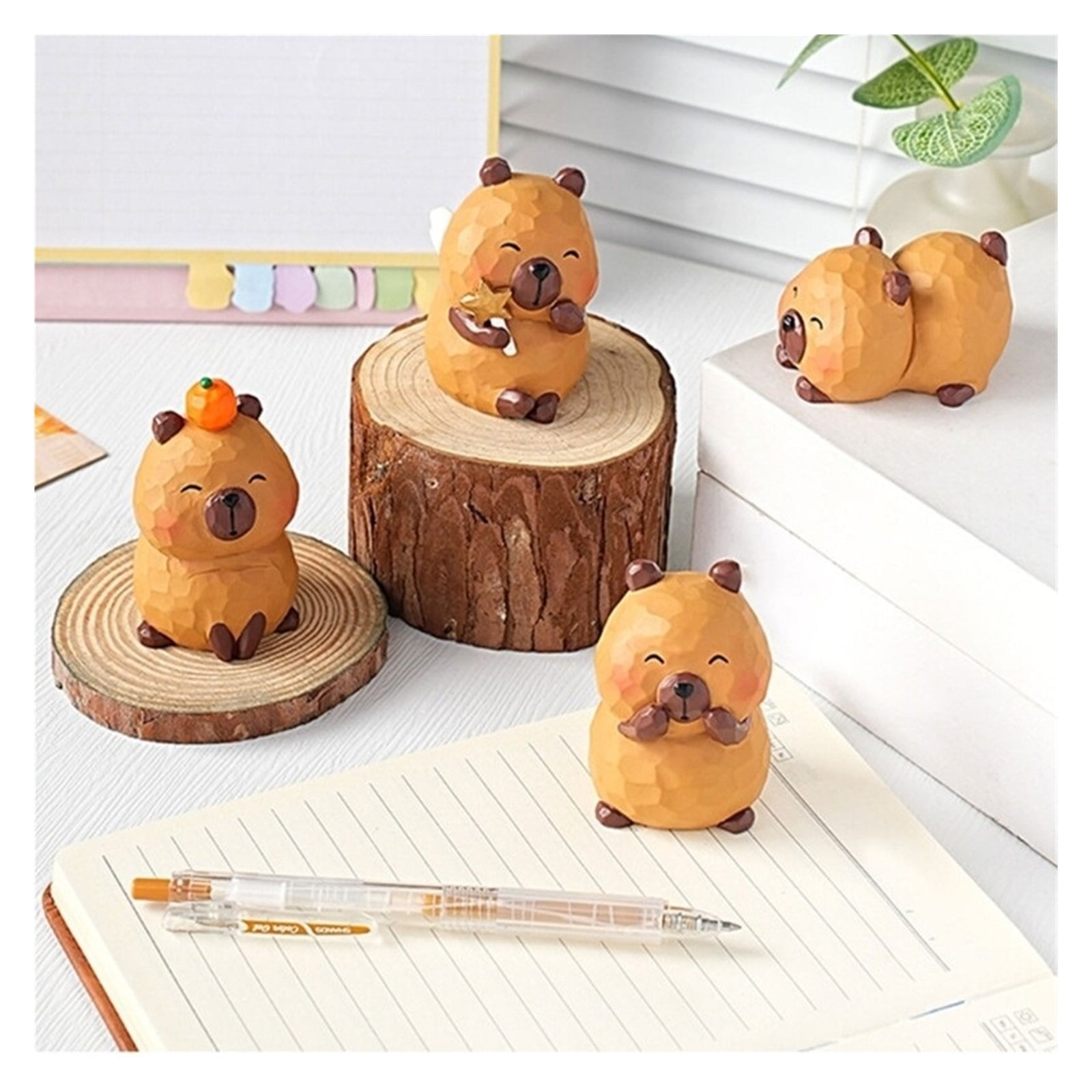 Handcrafted Wooden Capybara Statue Classic Wood Carved & Painted Art ...