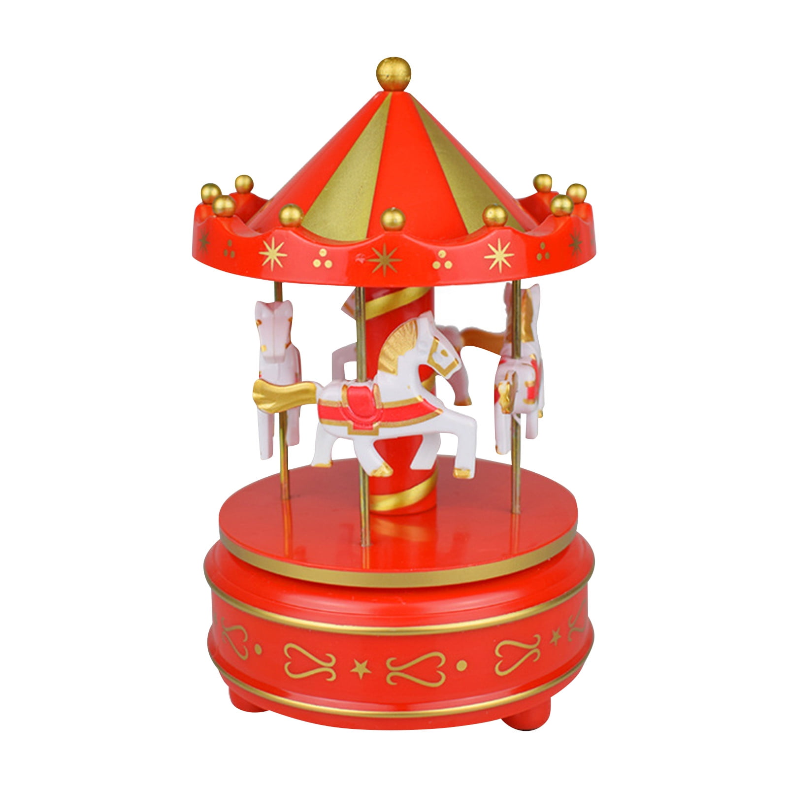 Handcrafted Wooden Carousel Music Box Red & Gold Design with Rotating ...