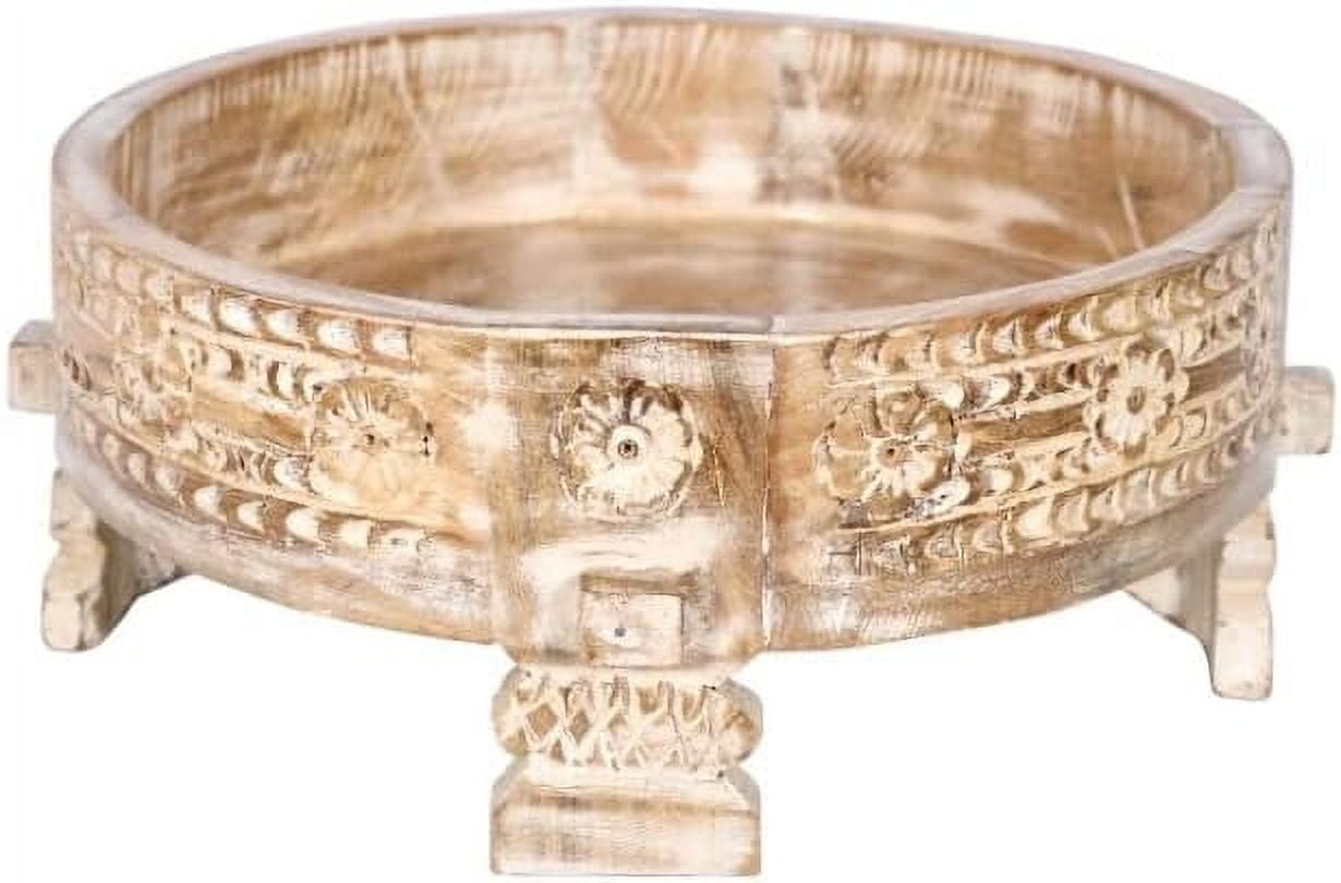 Handcrafted Wooden Chakki Table - Distress White Finish, 35x35x15 cm ...