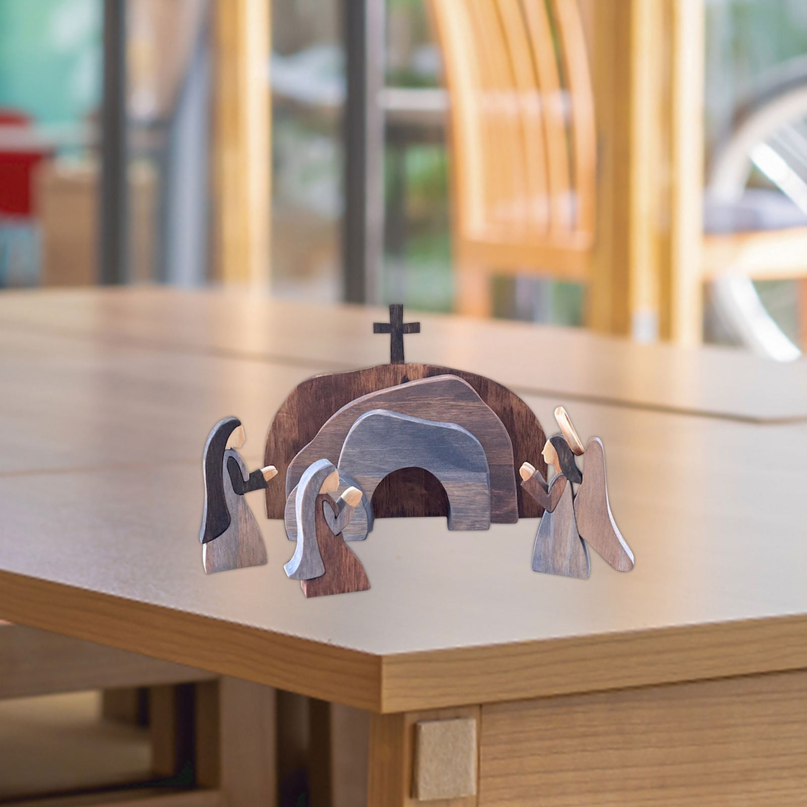 Handcrafted Wooden Easter Scene - Resurrection Cross and Empty Tomb for ...