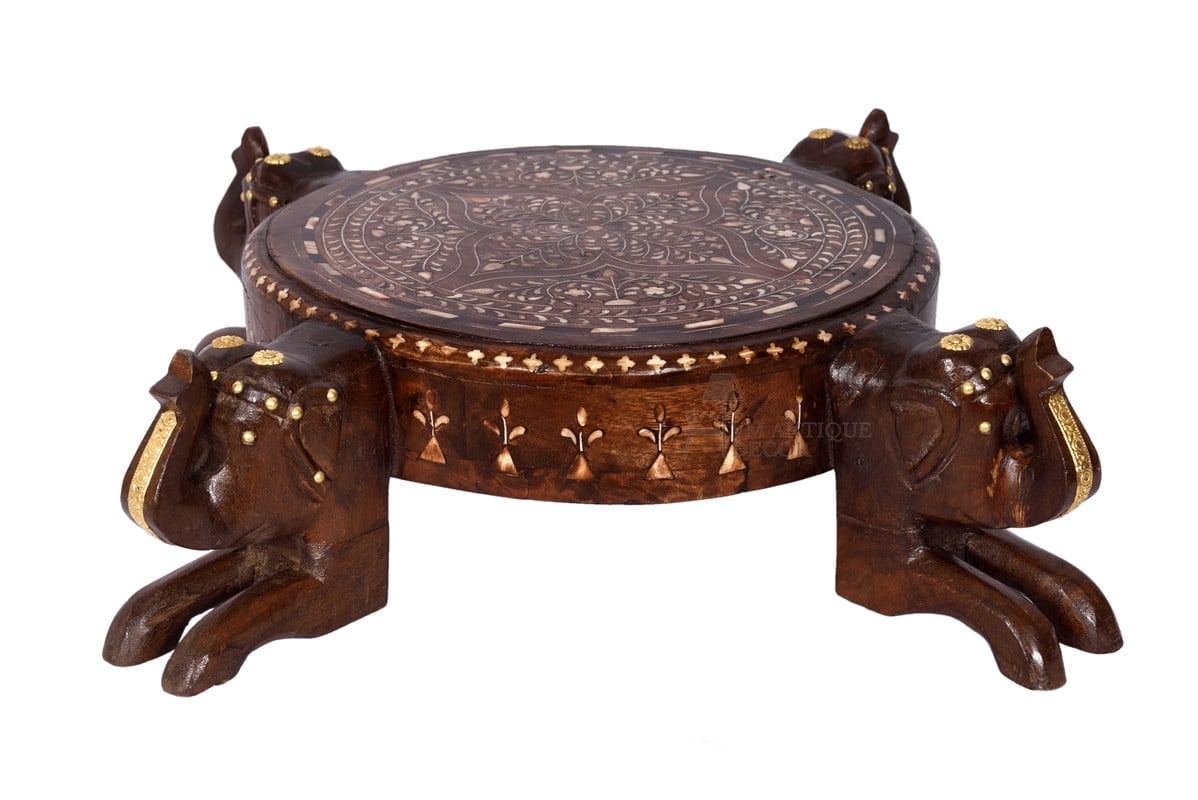 Wooden Accent Pooja Chowki, Handicraft Bone Inlay Pooja Table - Walmart.com