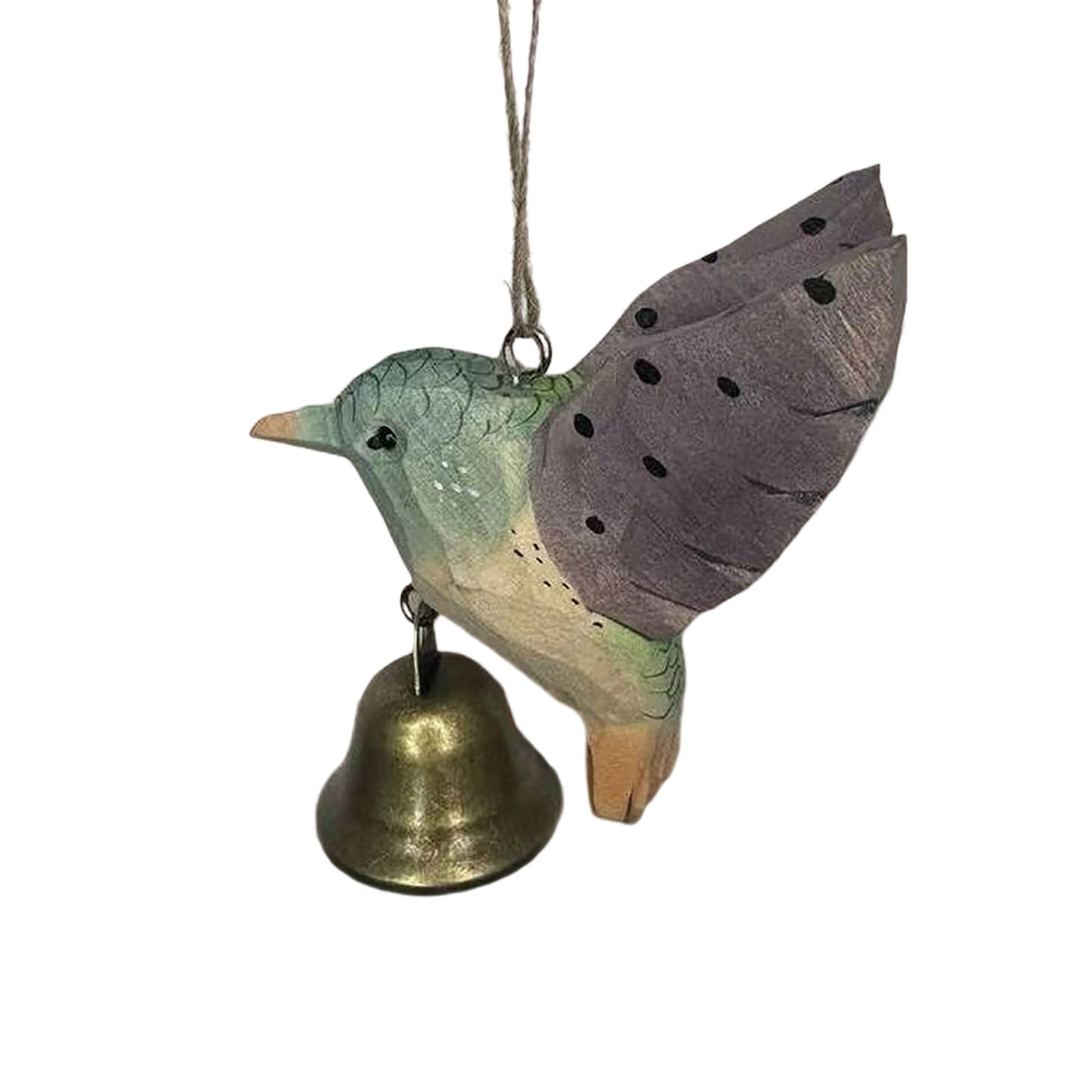 Handcrafted Wooden Hummingbird Ornament with Bell, Wooden Hanging Bird ...