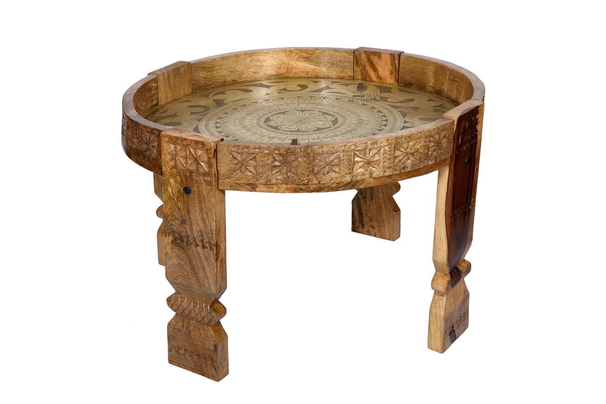 Handcrafted Wooden Round Foldable Table with Intricate Carving ...