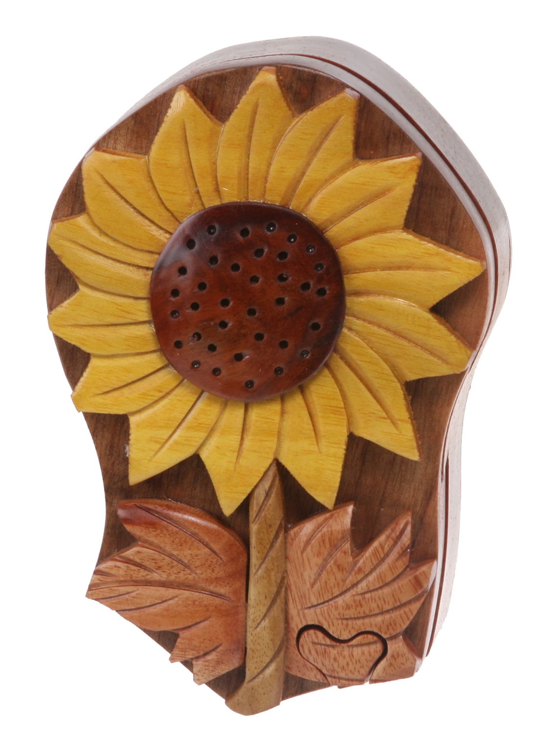 Handcrafted Wooden Sunflower Shape Secret Jewelry Puzzle Box - Walmart.com