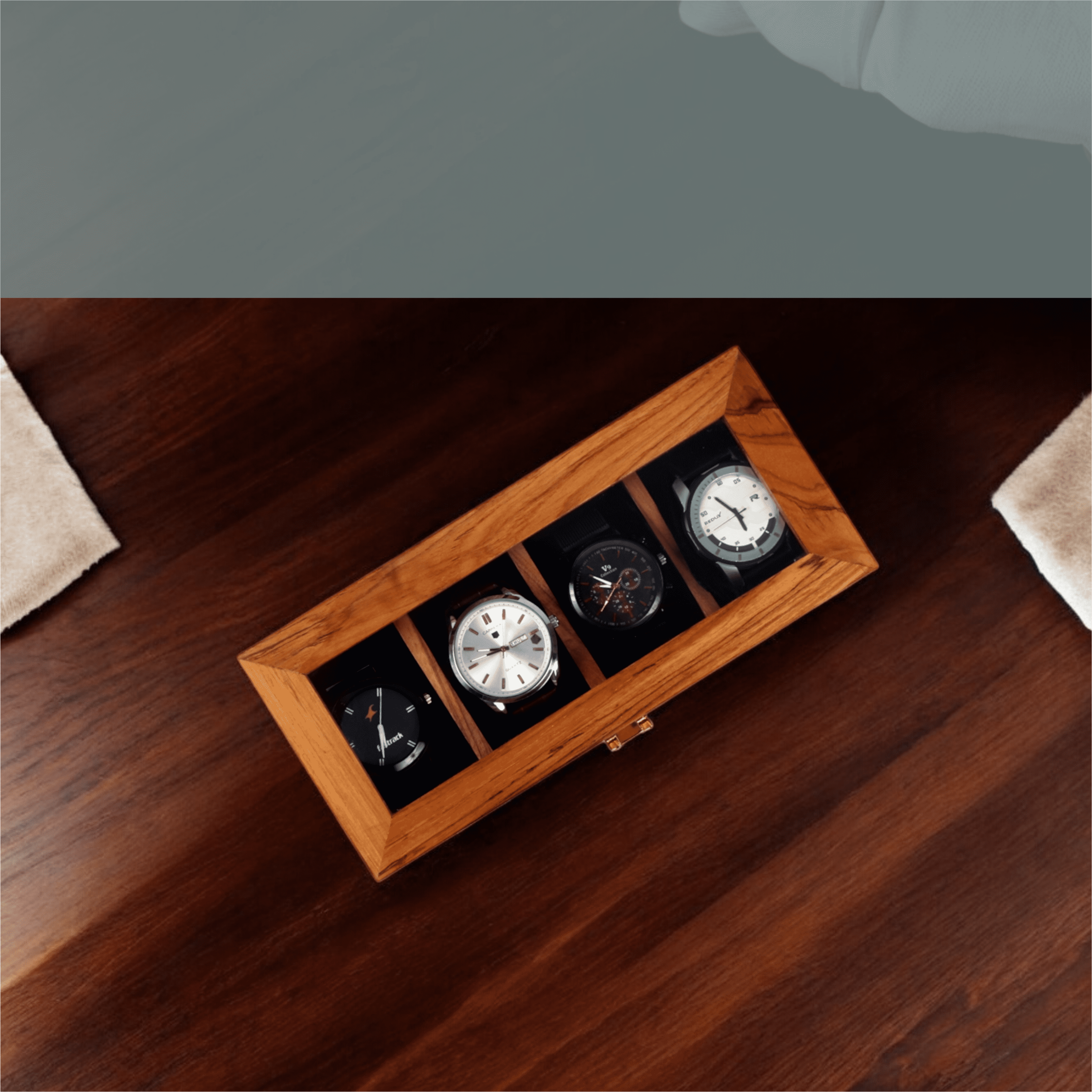 Handcrafted Wooden Vintage Watch Box for Men, 4 Slots, Includes Glass ...