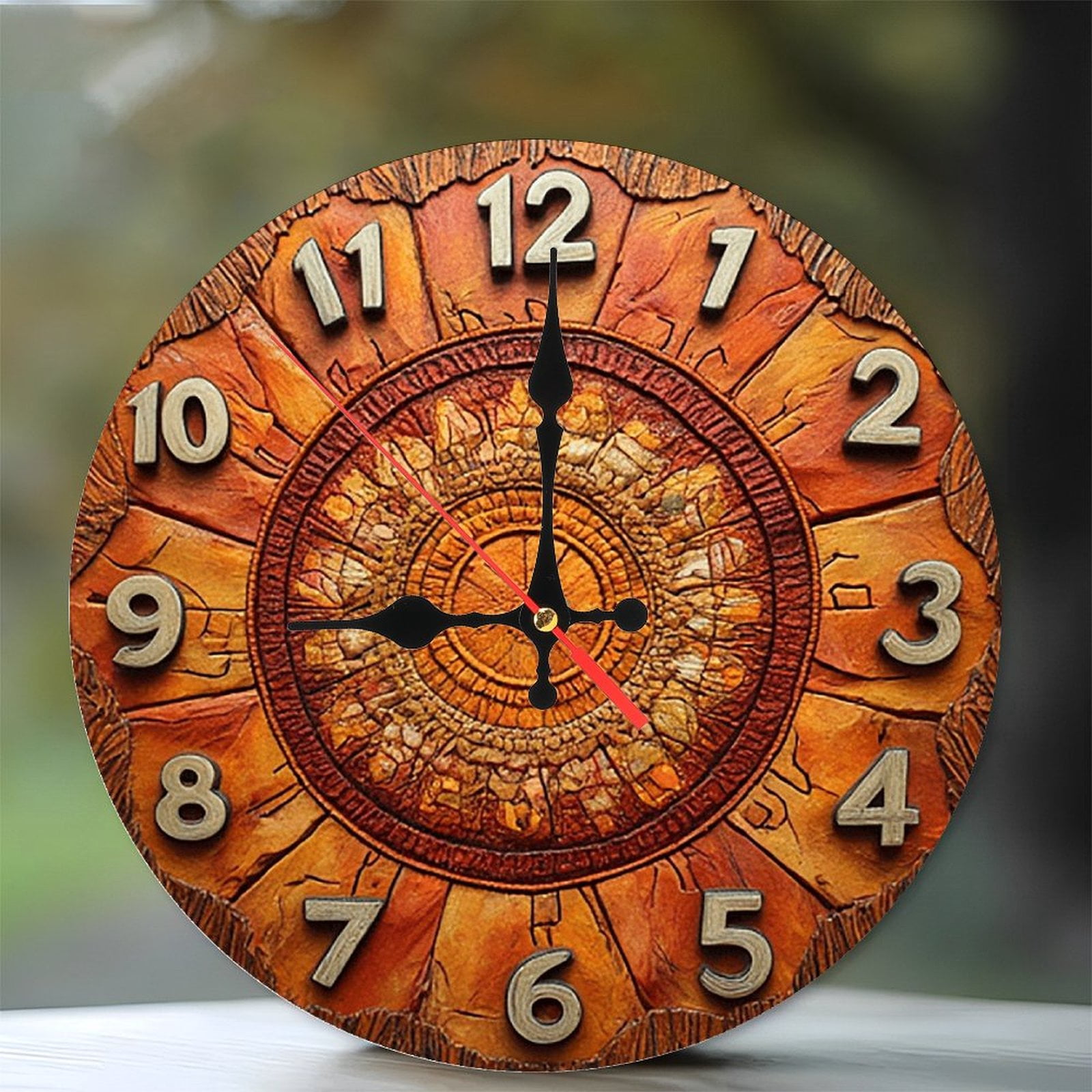 Handcrafted Wooden Wall Clock Orange Mandala Design 10-Inch Silent ...
