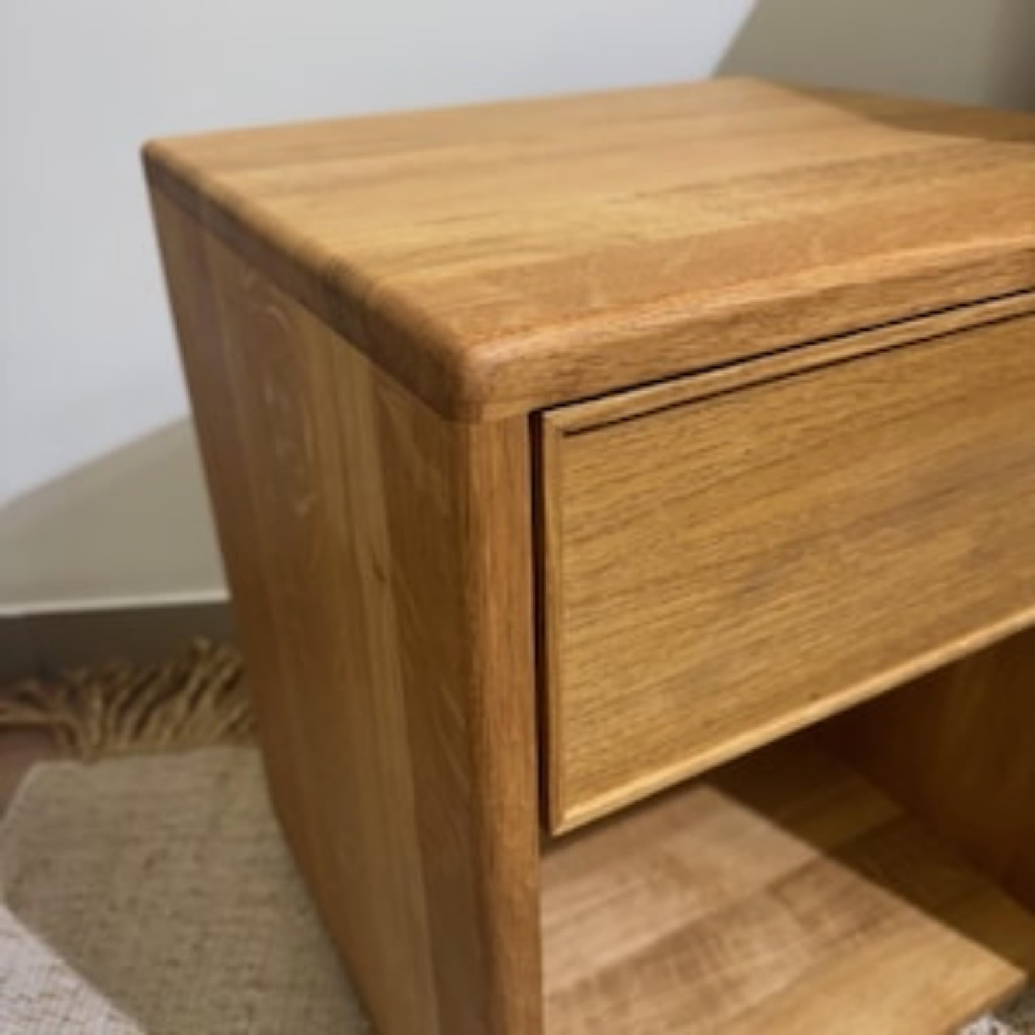 Handcrafted solid carved wood bedside table with pull-out drawer ...