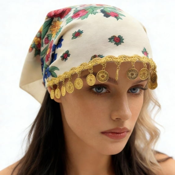 Handcrafts HeadWrap for Women with Gold Tassels Breathable Ethnic ...