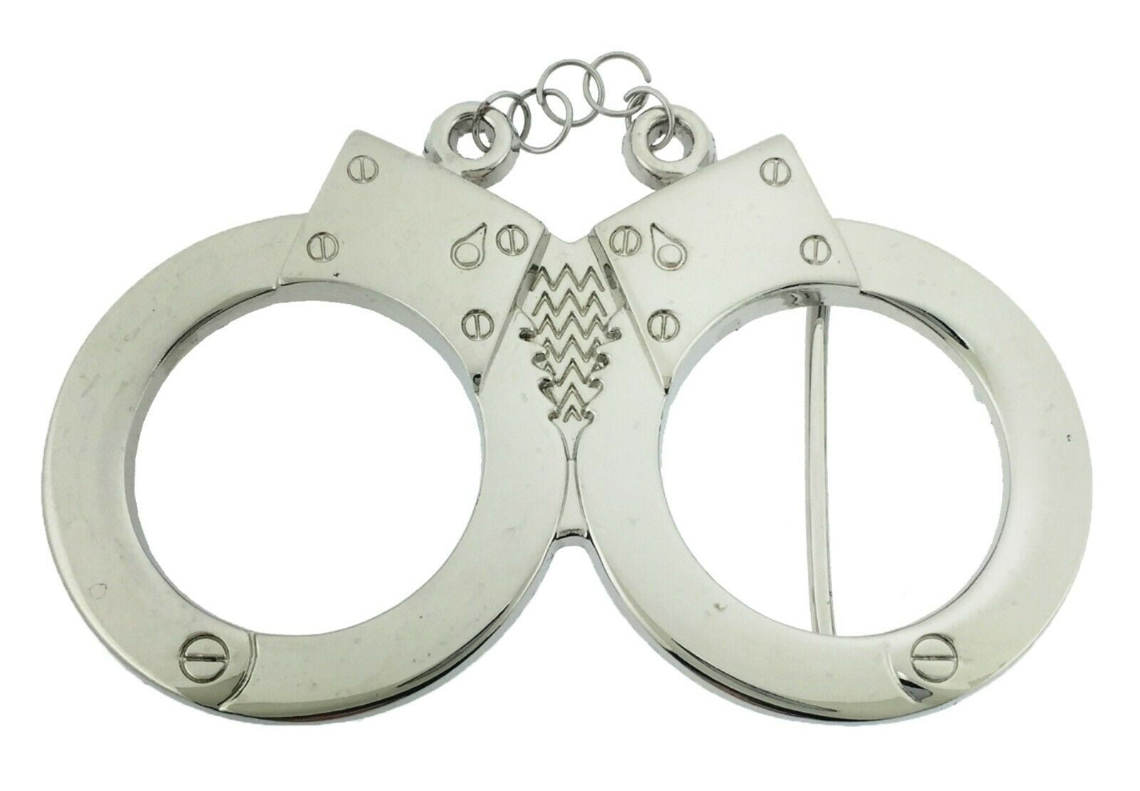 Handcuffs Belt Buckle Silver Chrome Metal Halloween Costume Pirate New ...