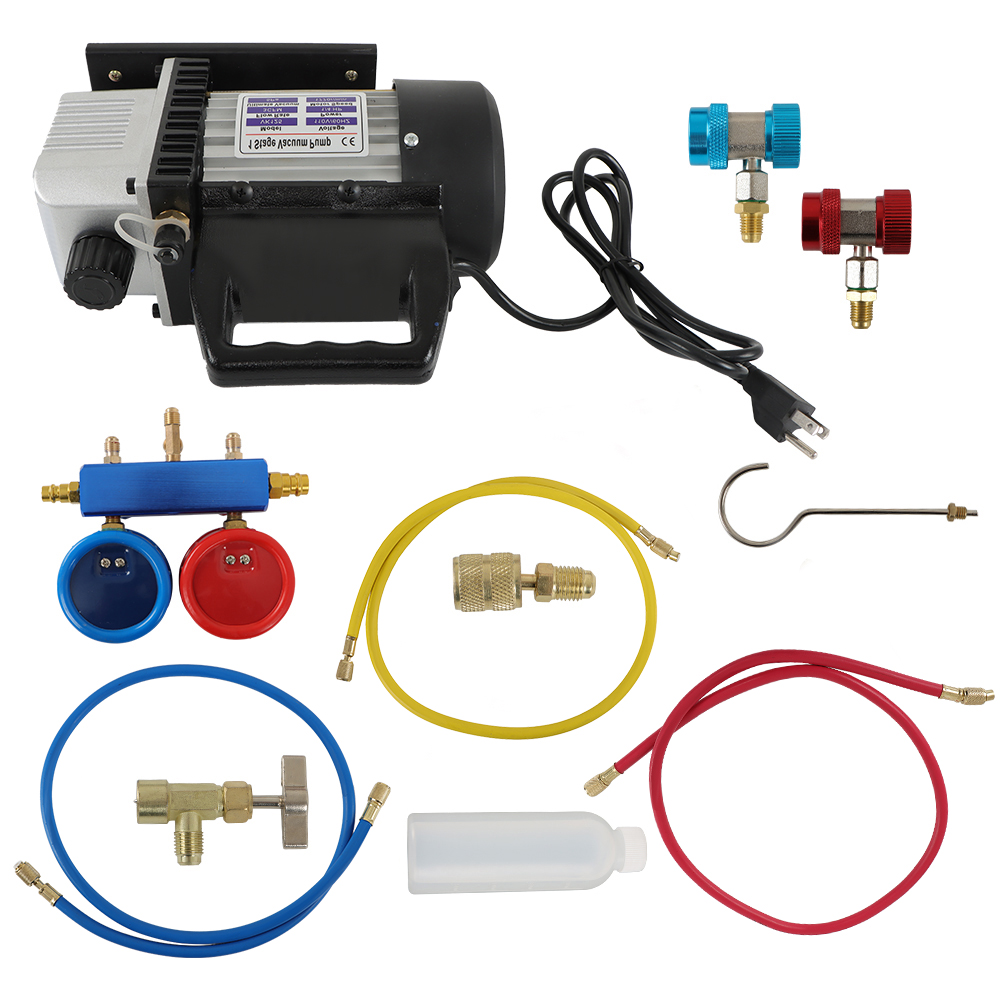 Handdo 3 CFM Air Vacuum Pump Combo AC Gauge Set HVAC + R134A Kit 5pa ...