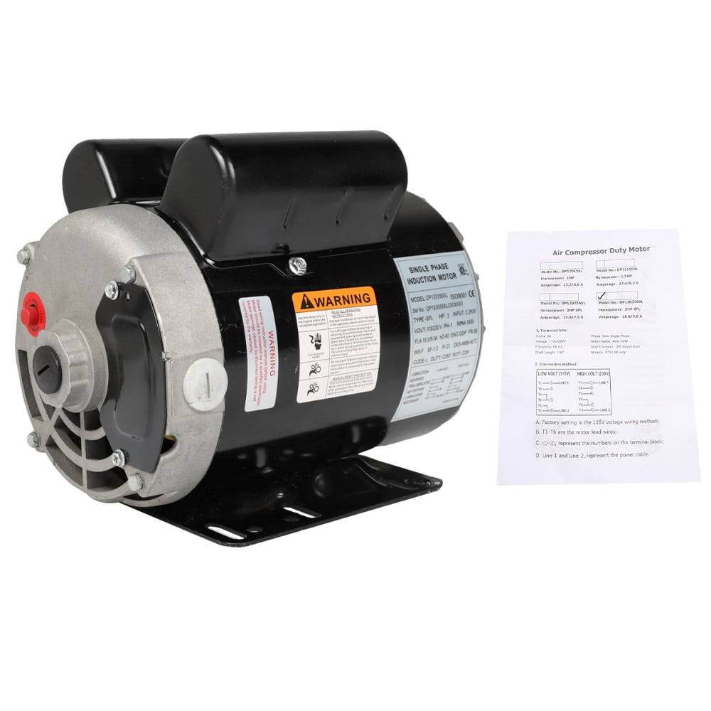 Handdo 3HP SPL 3450 RPM Electric Motor Compressor Duty 56 Frame 1 Phase 115-230 Volts - Walmart.com