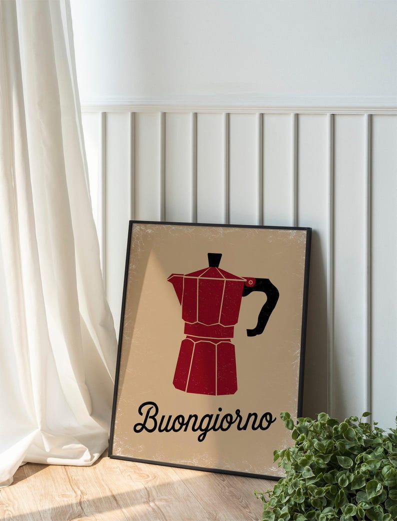 Handdrawn Moka Pot Wall Art, Joyful Coffee Maker Print, Espresso Lover ...