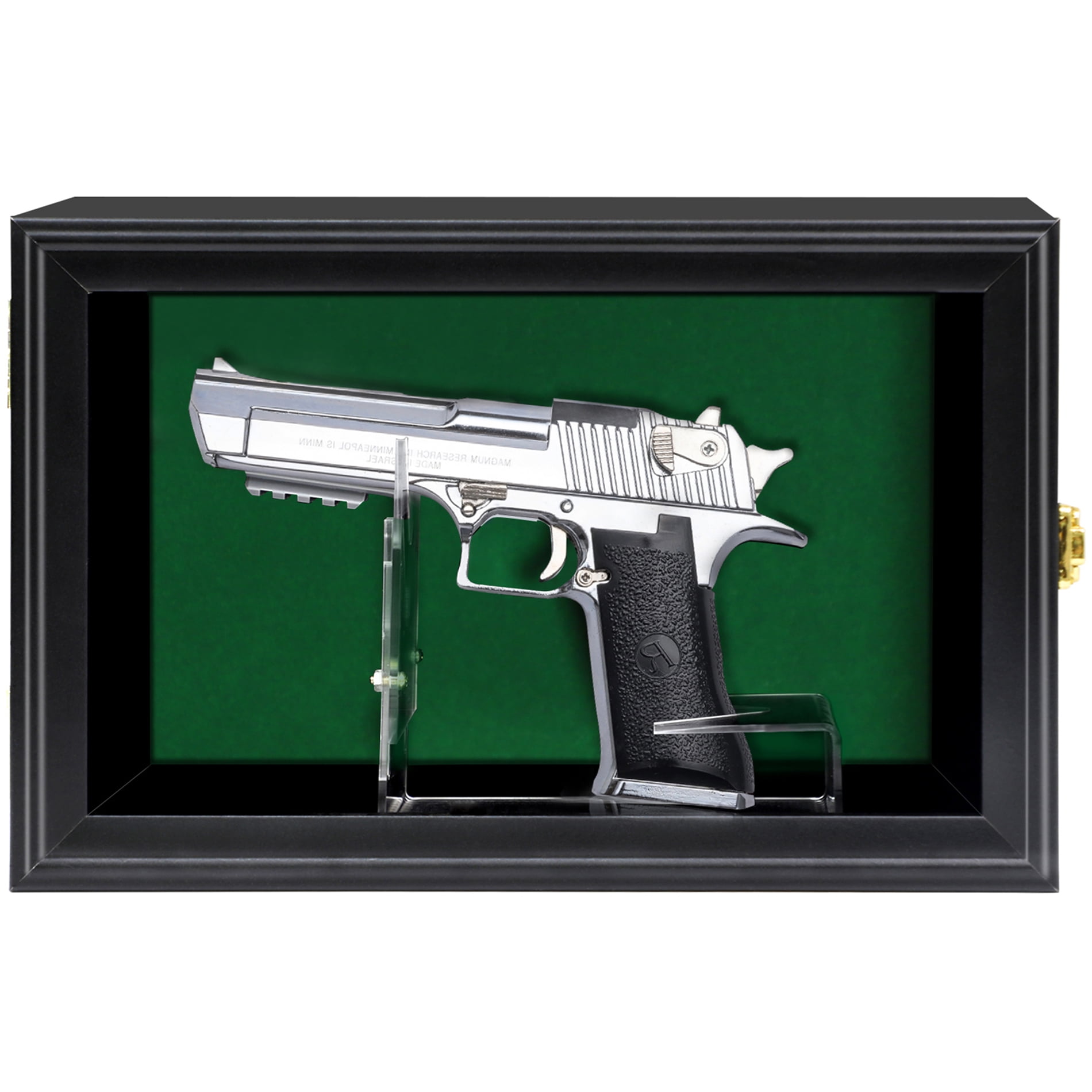 Handgun Pistol Revolver Gun Display Case Wall Mount Lockable Black Felt ...