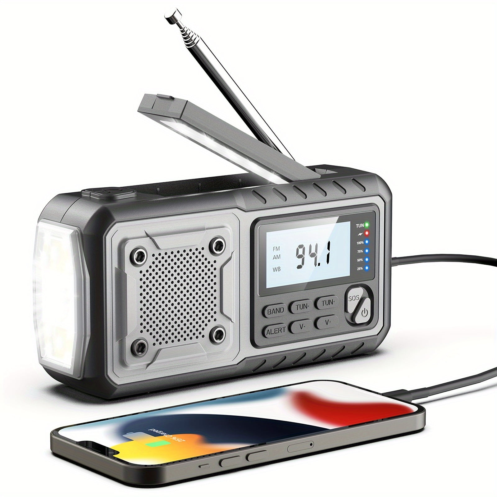 Handheld 5000mAh Solar Hand Crank NOAA Weather Radio, AM/FM, Flashlight ...