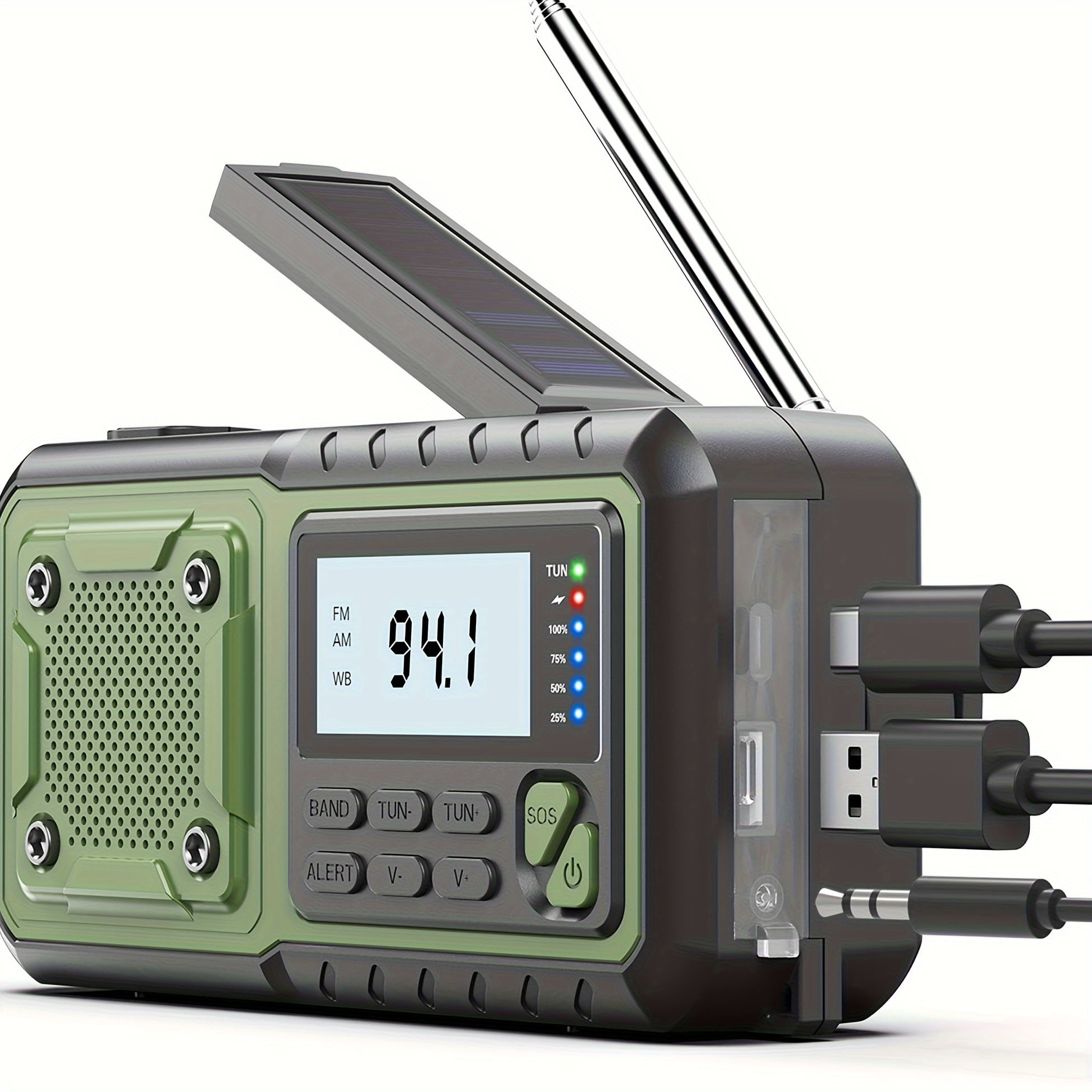 Handheld 5000mAh Solar Hand Crank NOAA Weather Radio, AM/FM, Flashlight ...