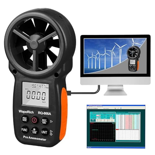Handheld Anemometer, Digital Wind Speed CFM Meter Gauge - PC Data Air ...