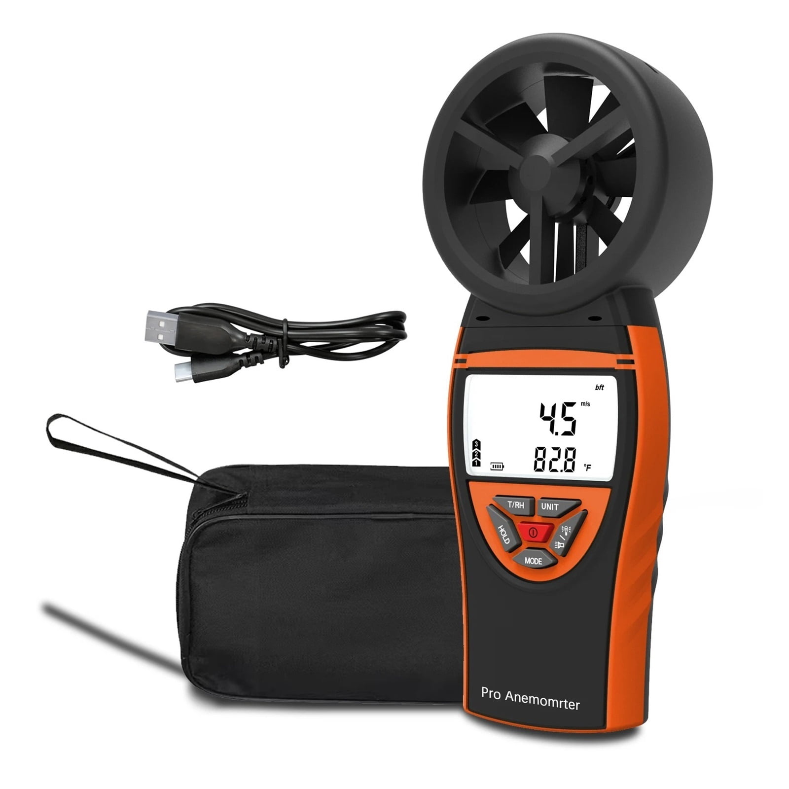 Handheld Anemometer for Wind Speed Temp Humidity, Digital Rechargeable ...
