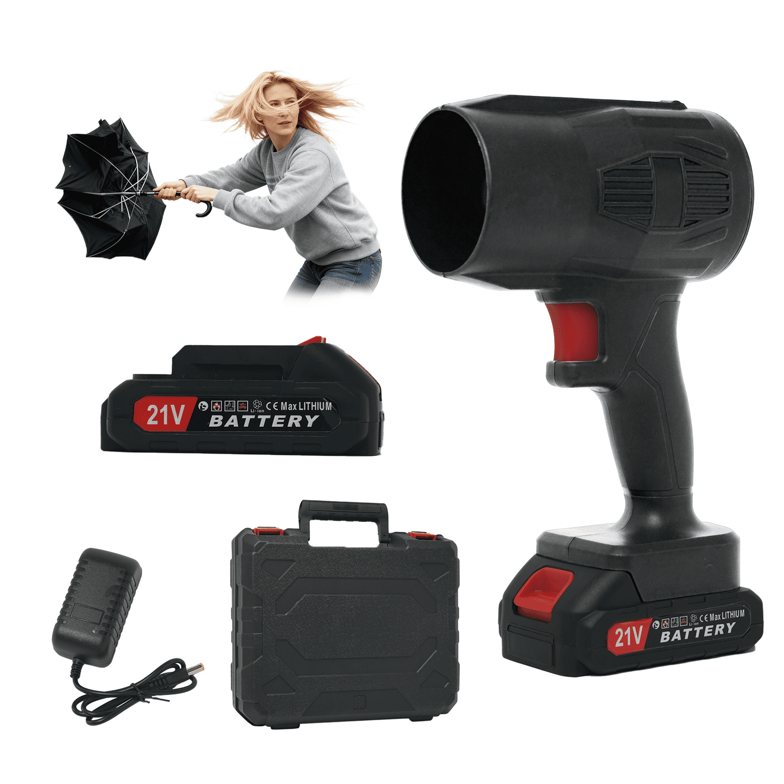 Handheld Black Powerful Blower, Equipped With 21V Battery, One Charger ...