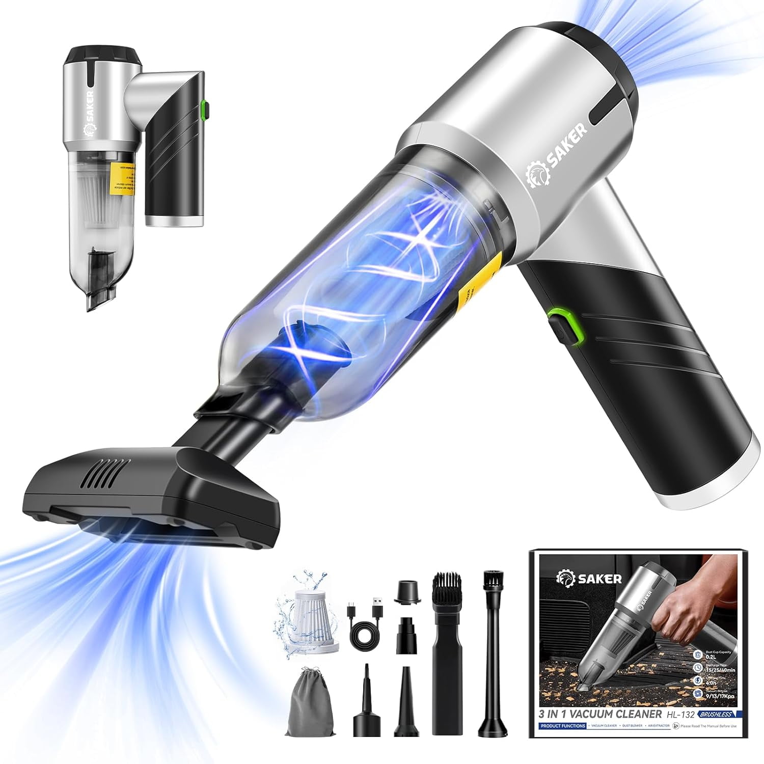 Handheld Car Vacuum Portable Cordless17000PA Mini Vacuums Rechargeable ...