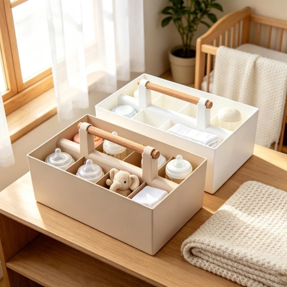 Handheld Compartment Storage Box Detachable Divider Wooden Handle ...