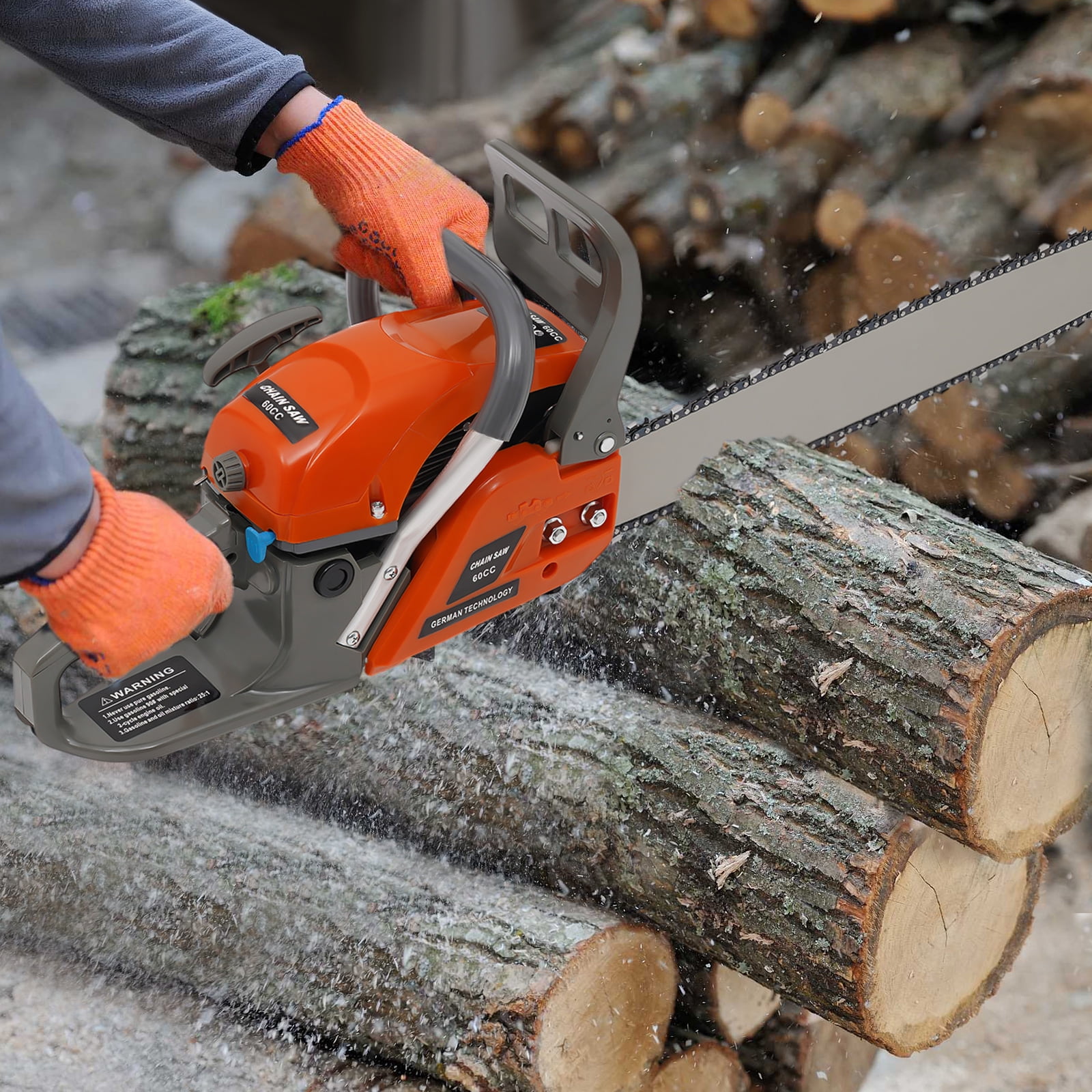 Handheld Cordless Petrol Chain Saw 2-Stoke Engine 60cc Gasoline ...