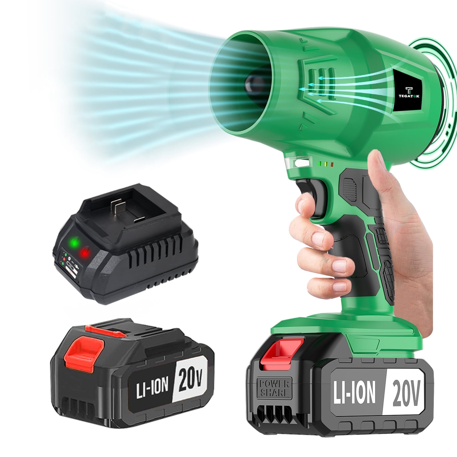 Tegatok Cordless Storm Fan, Powerful Blower 4.0AH Battery, 20 V, Ideal ...
