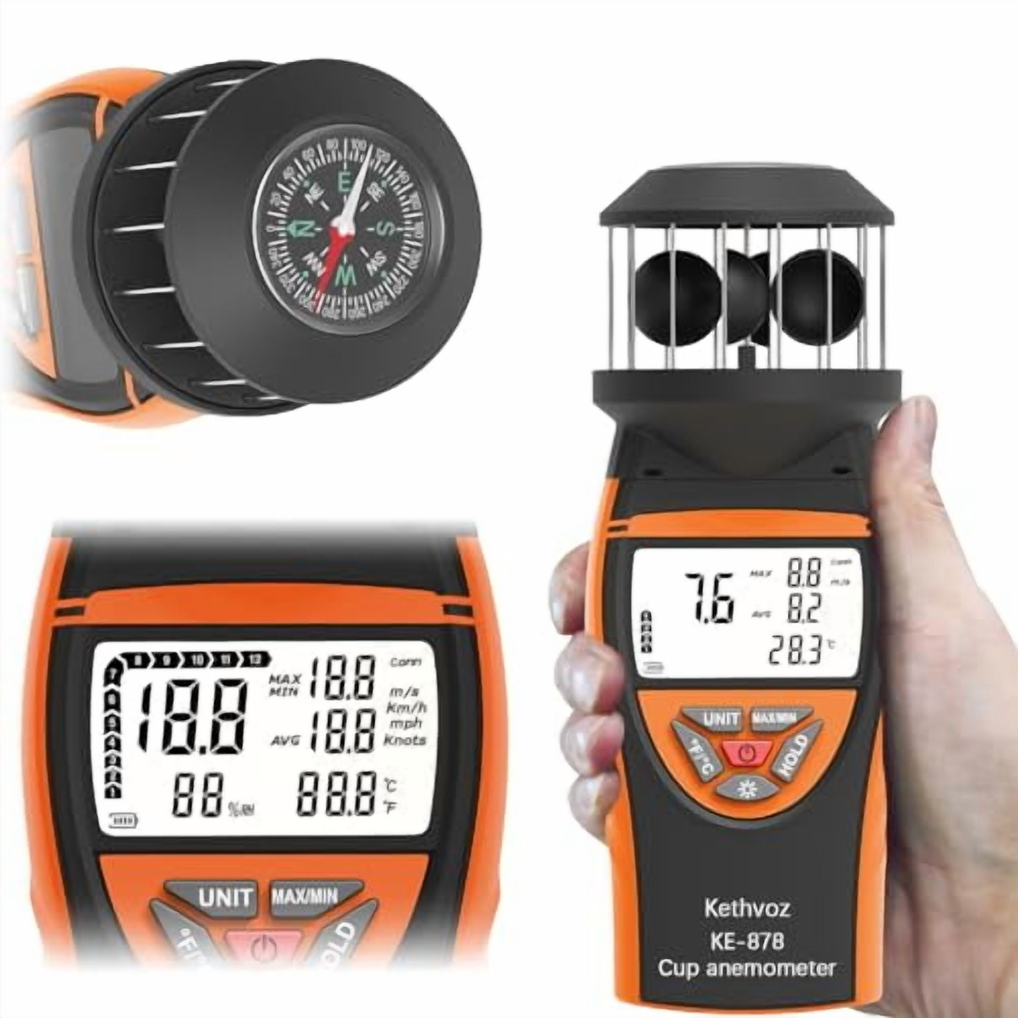 Handheld Cup Anemometer, Digital Air Flow Meter Measure Wind Speed up ...