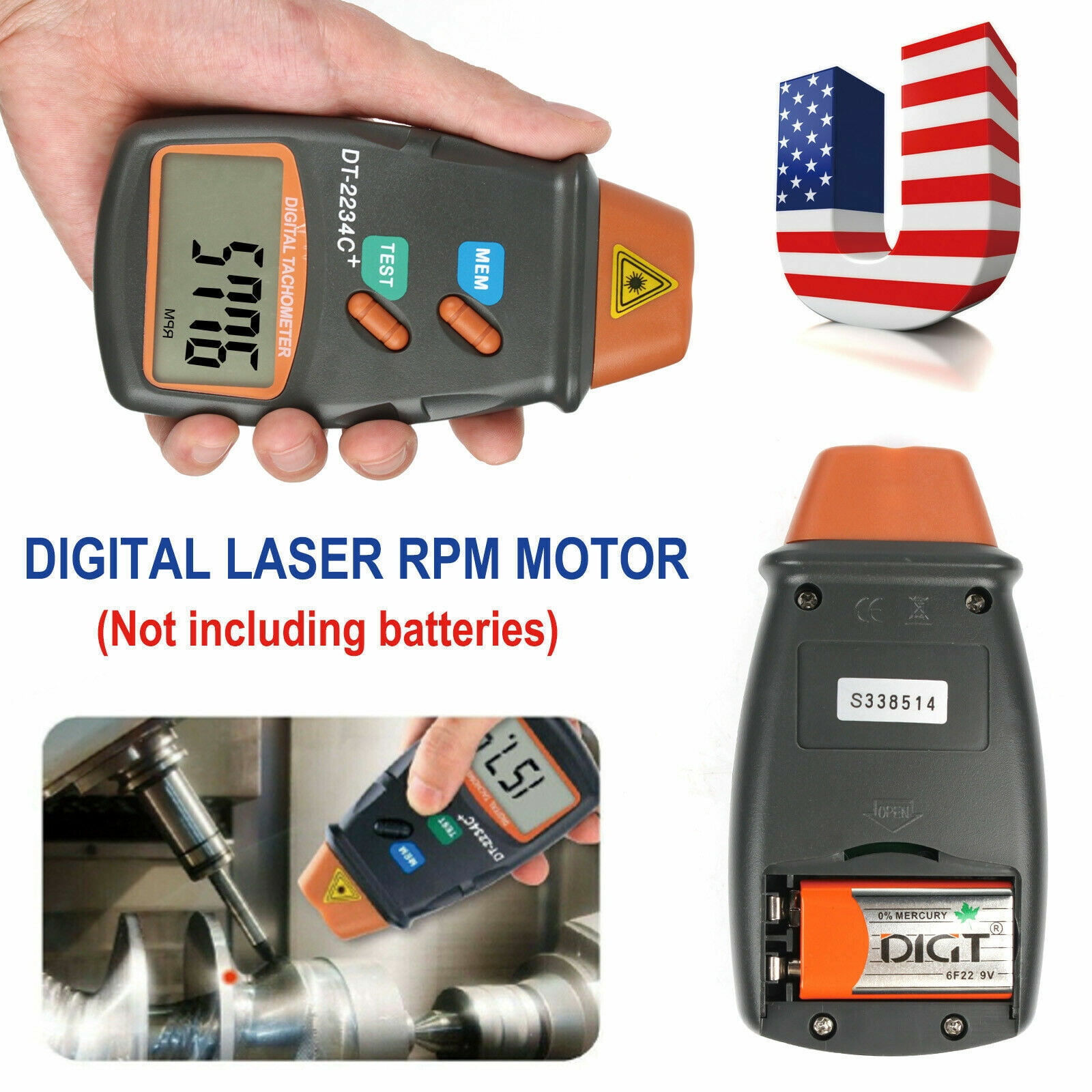Handheld Digital Laser Tachometer RPM Test Tester Engine Motor Speed ...