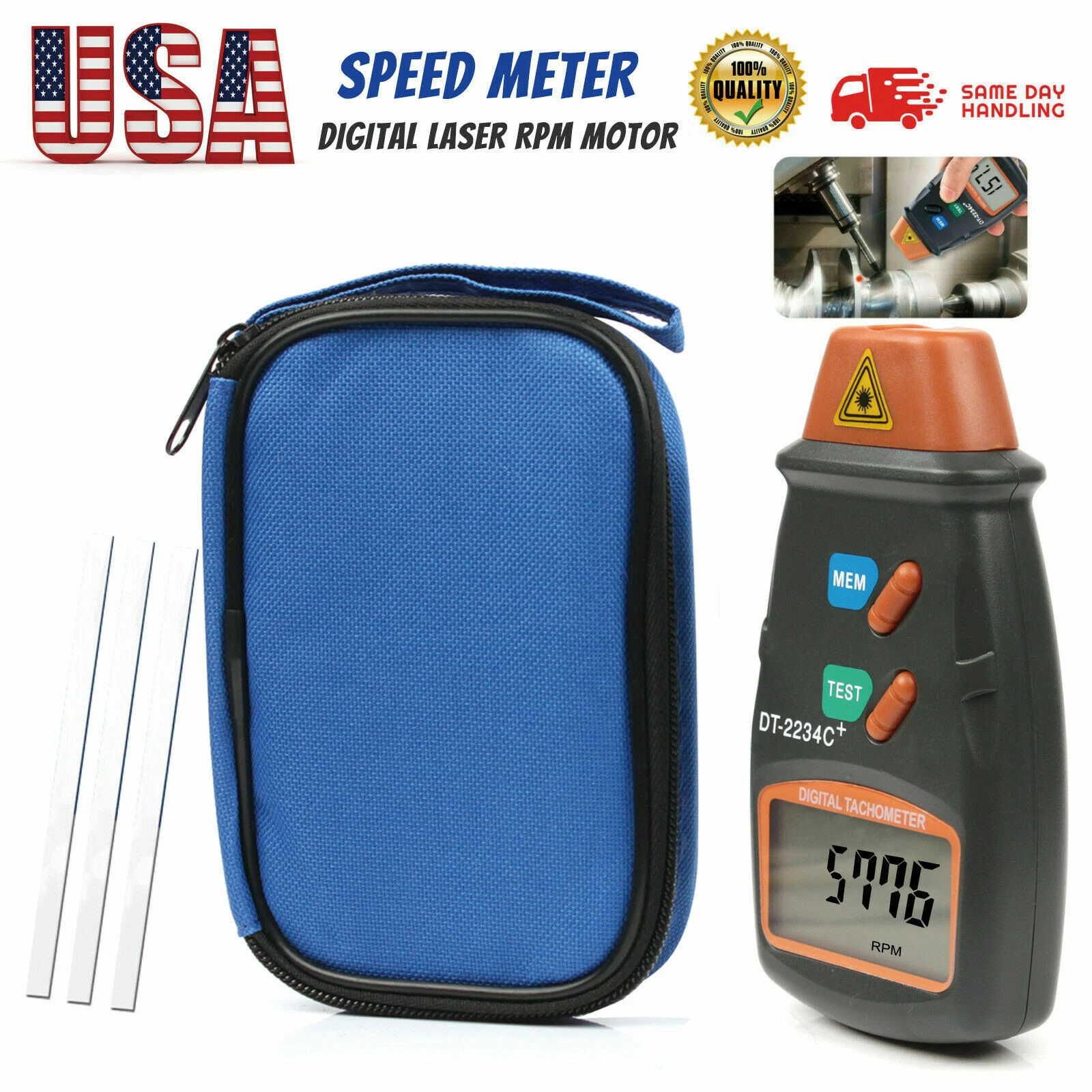 Handheld Digital Laser Tachometer RPM Test Tester Engine Motor Speed ...