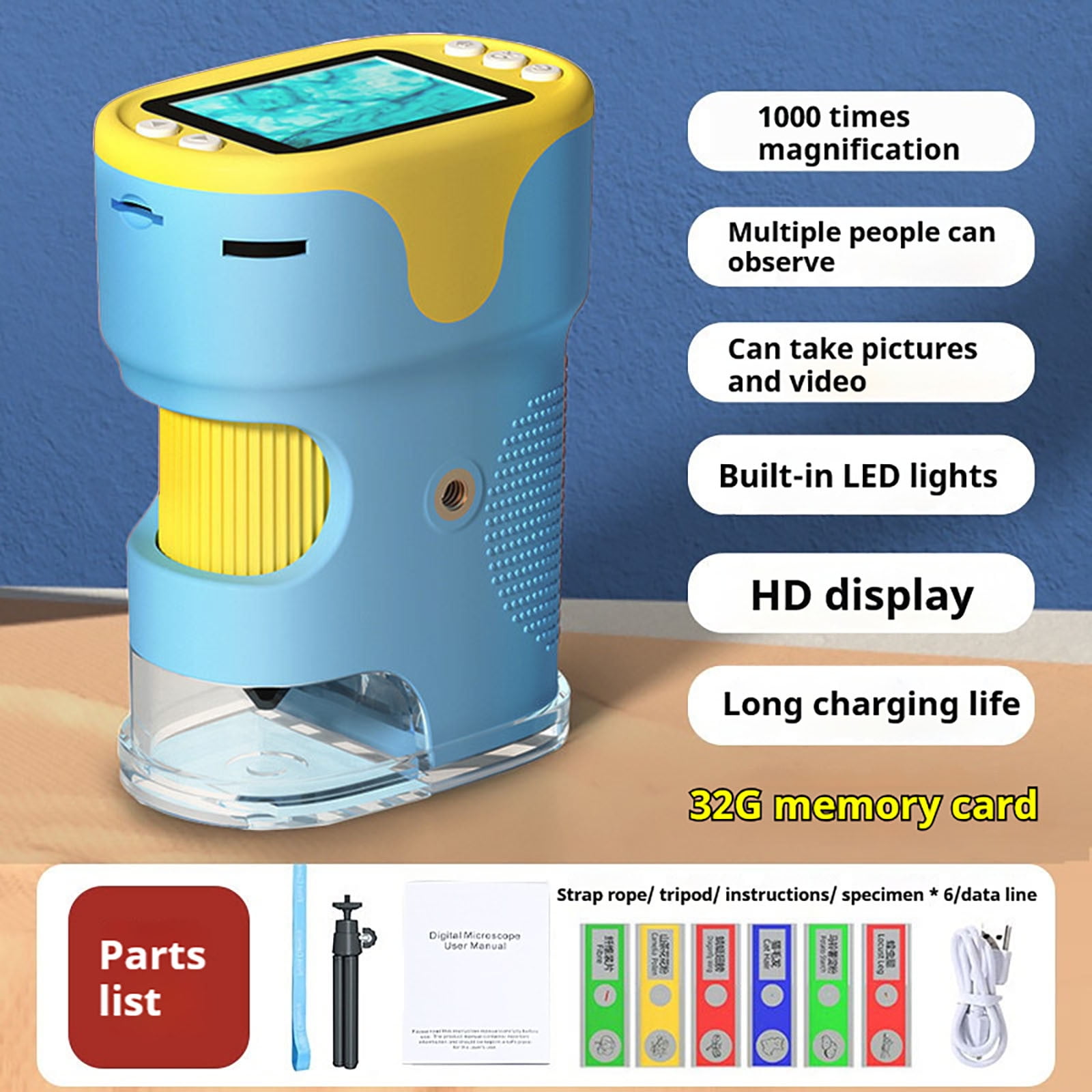 Handheld Digital Microscope for Kids with 2'' HD Screen, 200~1000X ...