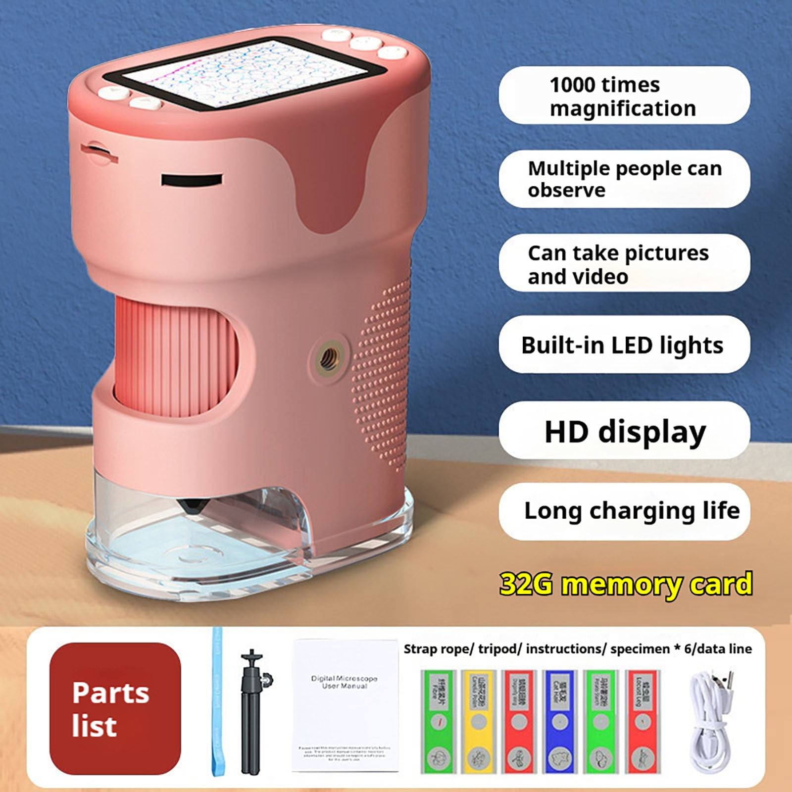 Handheld Digital Microscope with LCD Screen | 1000X Magnification ...