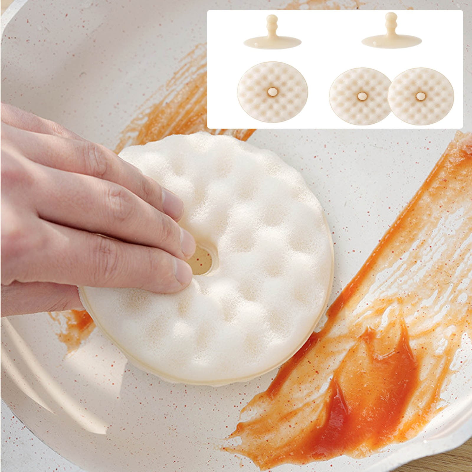 Handheld Dishwashing Sponge Brush with Suction Cup Holder for Kitchen ...